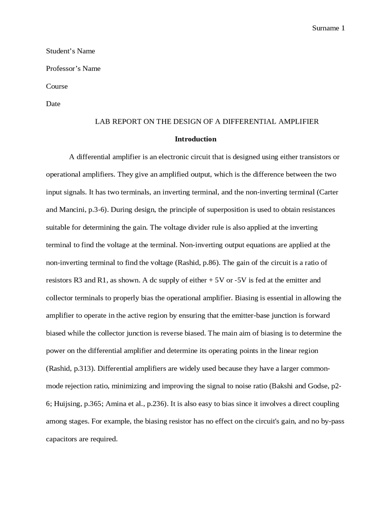 Laboratory Report On Amplifier Docsity