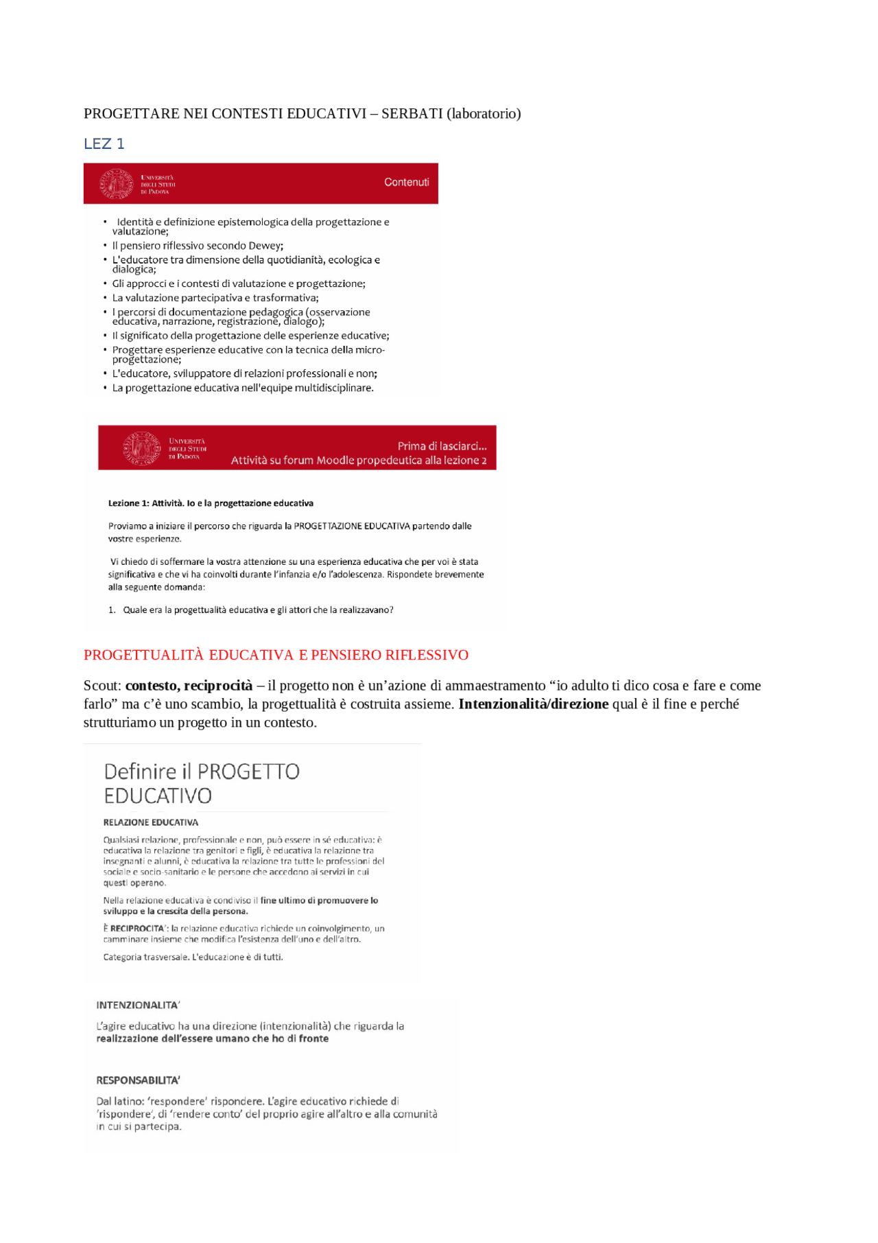 Appunti Progettare Nei Contesti Educativi Docsity