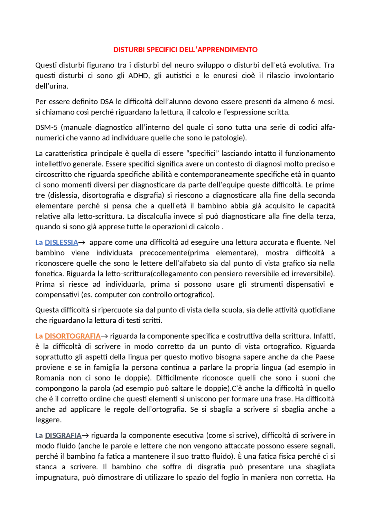 Disturbi Delletà Evolutiva Docsity