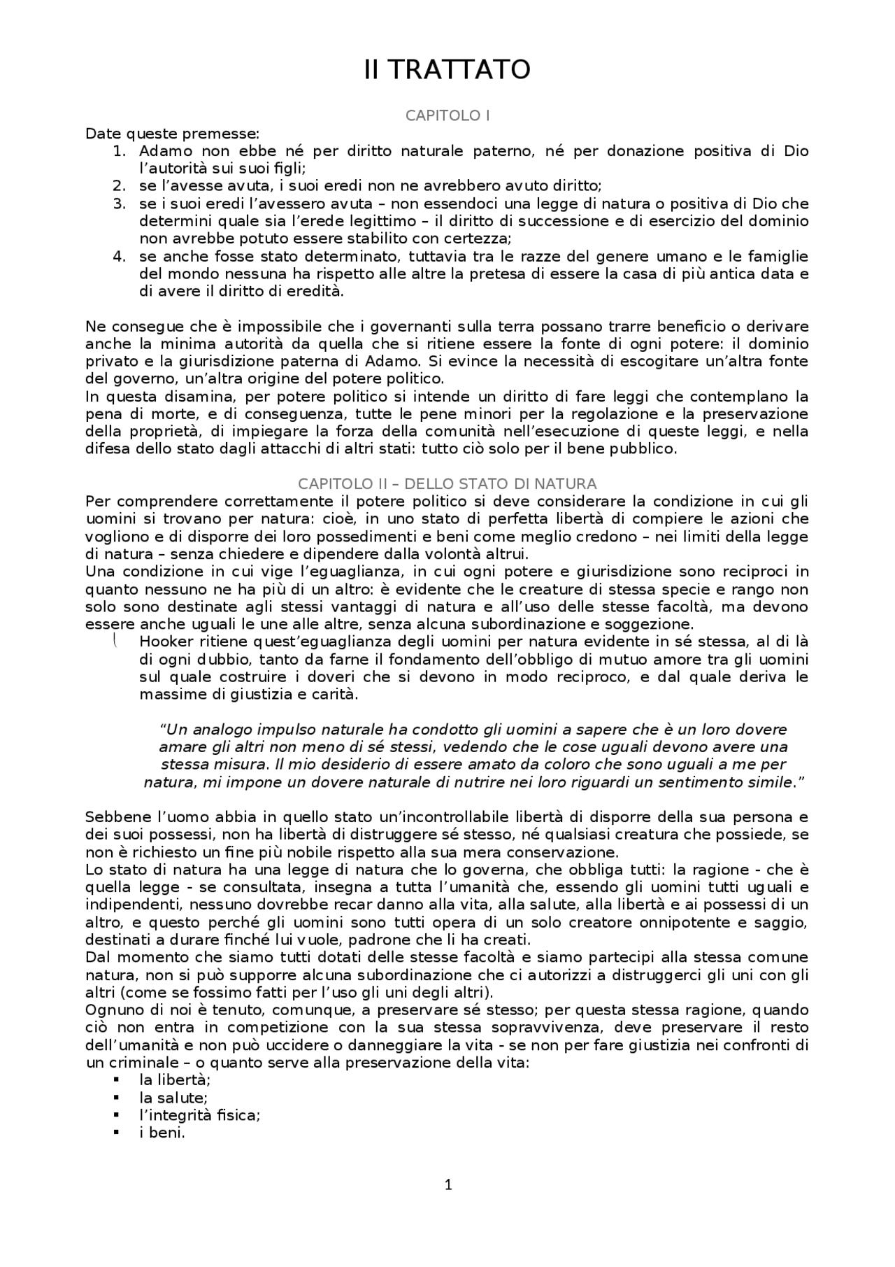 Riassunto Due Trattati Sul Governo J Locke Di B Casalini Docsity