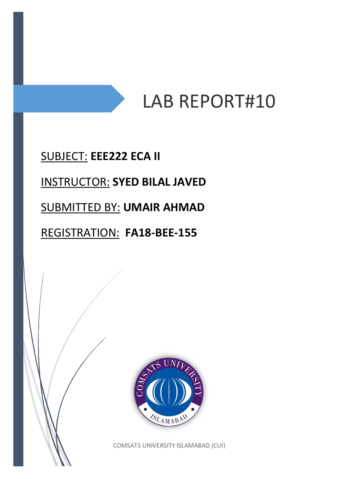 ECA 2 LAB 10 REPORT (Two Port Networks) | Lab Reports Electrical Circuit Analysis | Docsity