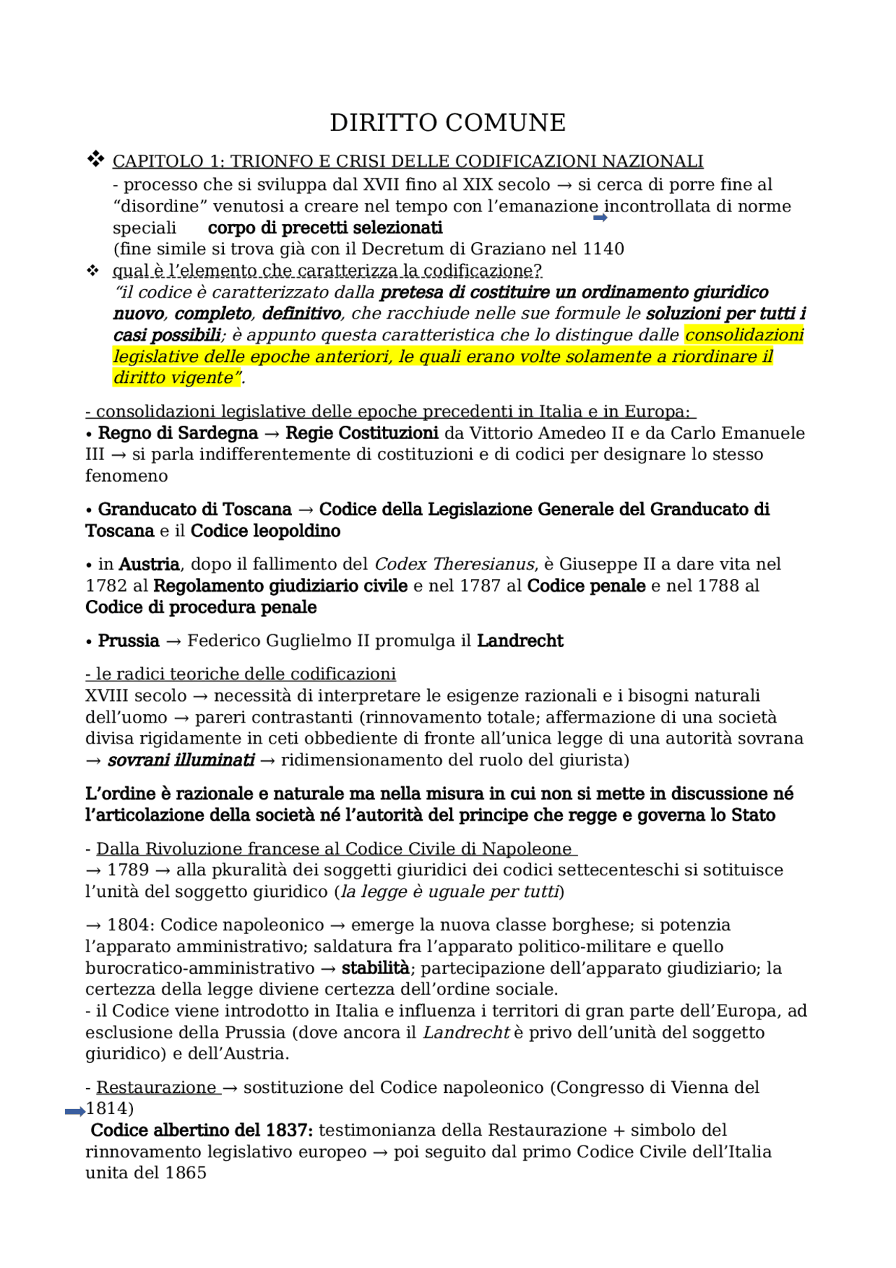ELEMENTI FONDAMENTALI DEL DIRITTO COMUNE - Docsity
