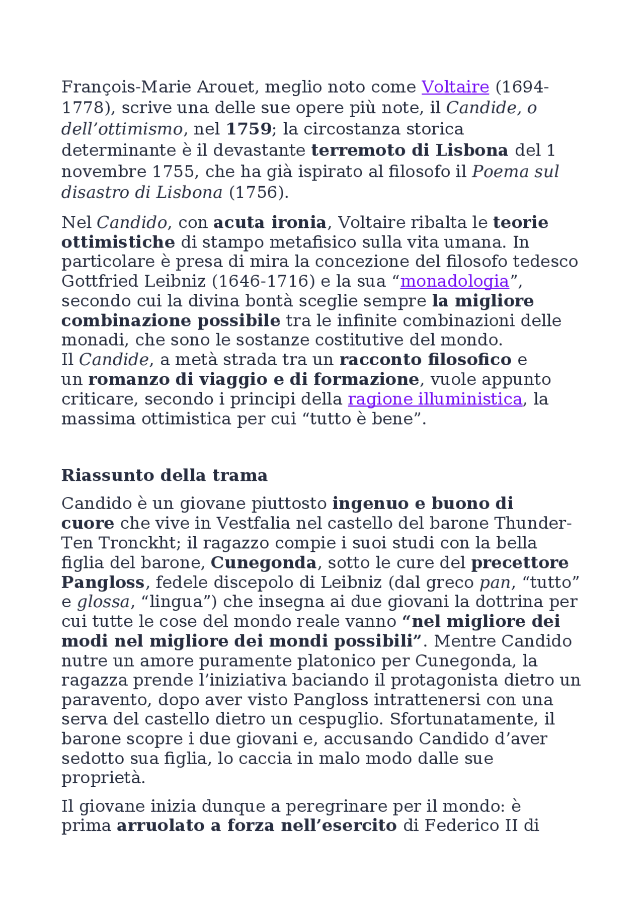 Candide Voltaire Riassunto E Spiegazione Docsity