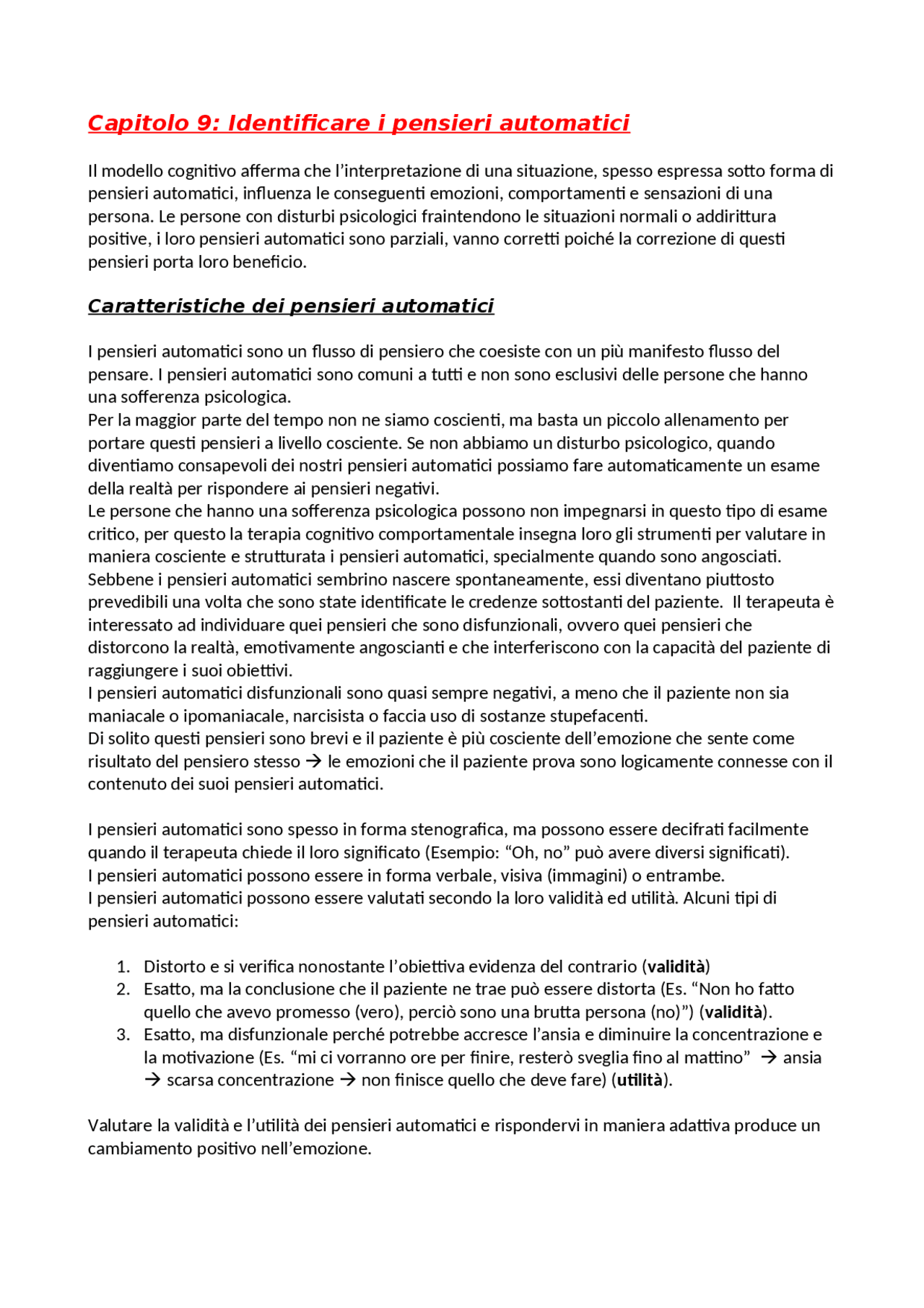 Riassunto capitolo 9 - Terapia Cognitivo Comportamentale J. Beck | Appunti di Psicologia Clinica ...