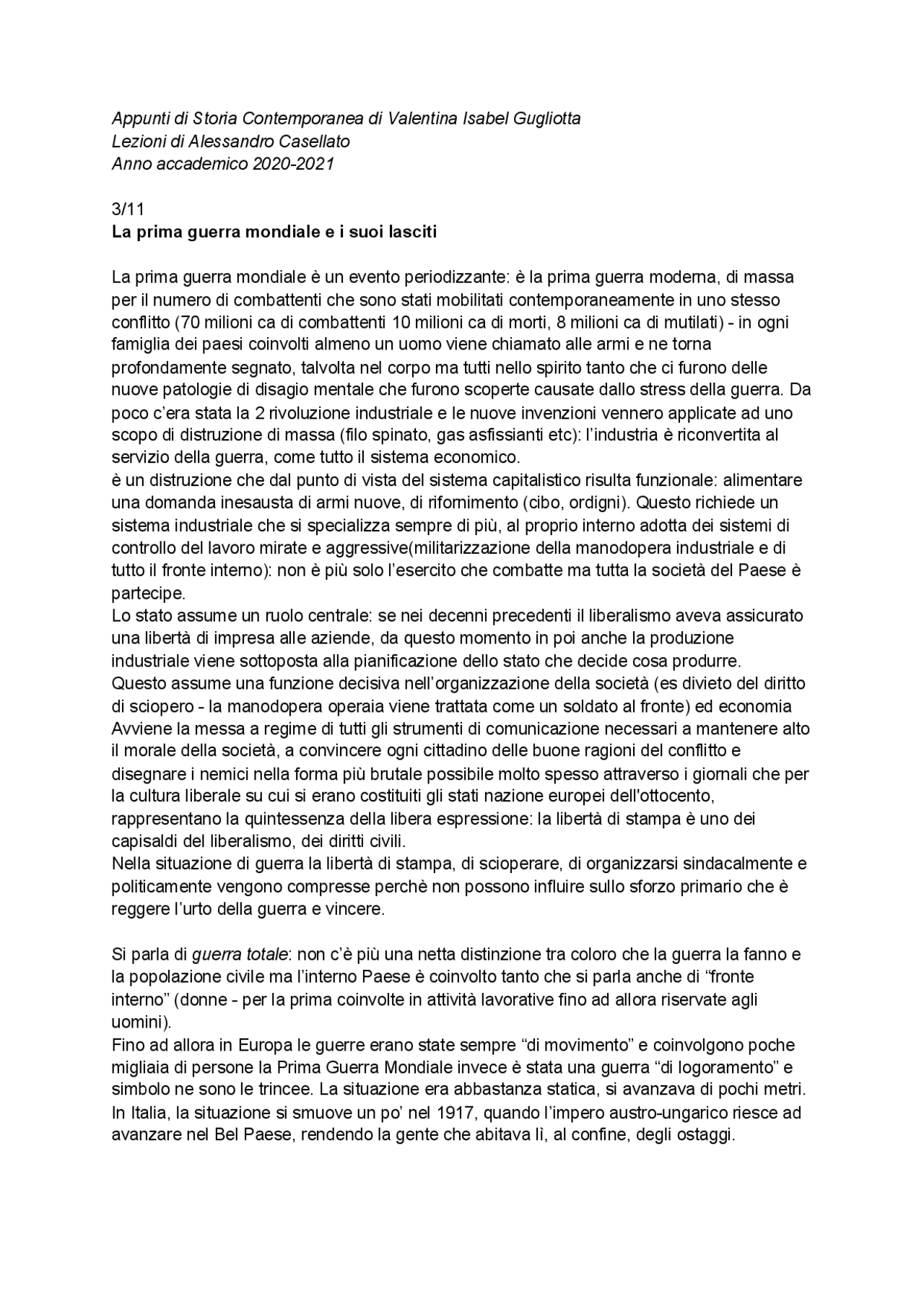 Appunti storia contemporanea Alessandro Casellato - Docsity