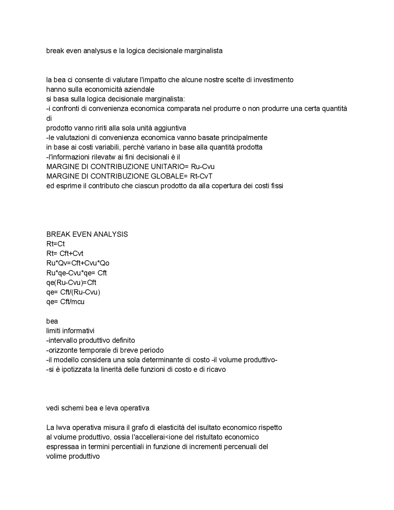 Break Even Analysis Economia E Management Docsity
