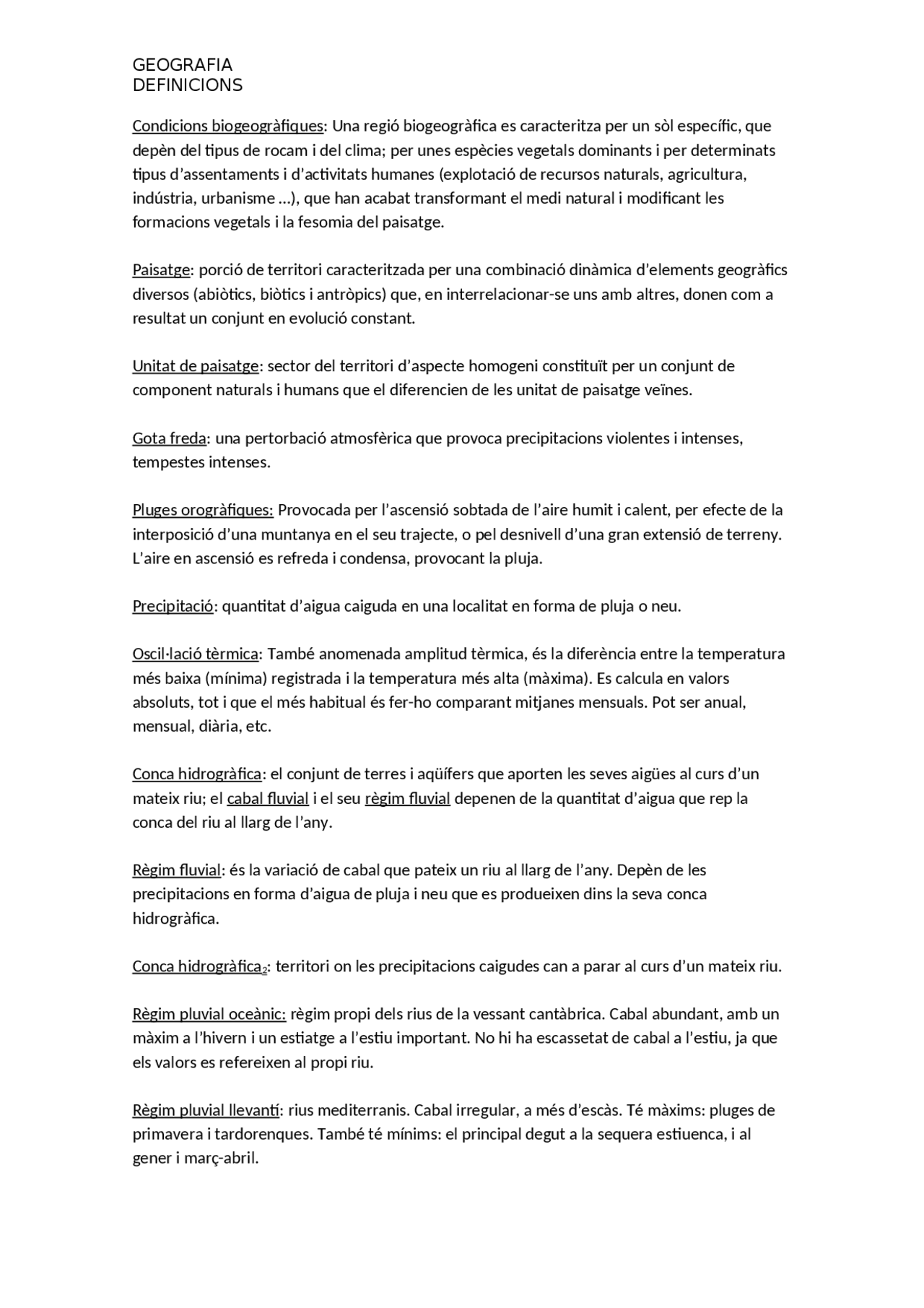 Geografia Definicions 2 Batxillerat Pt1 Docsity
