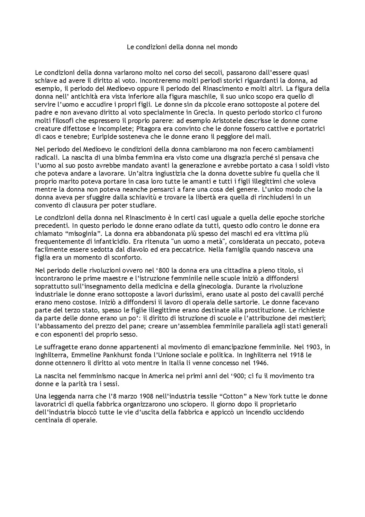 Condizione Della Donna Docsity