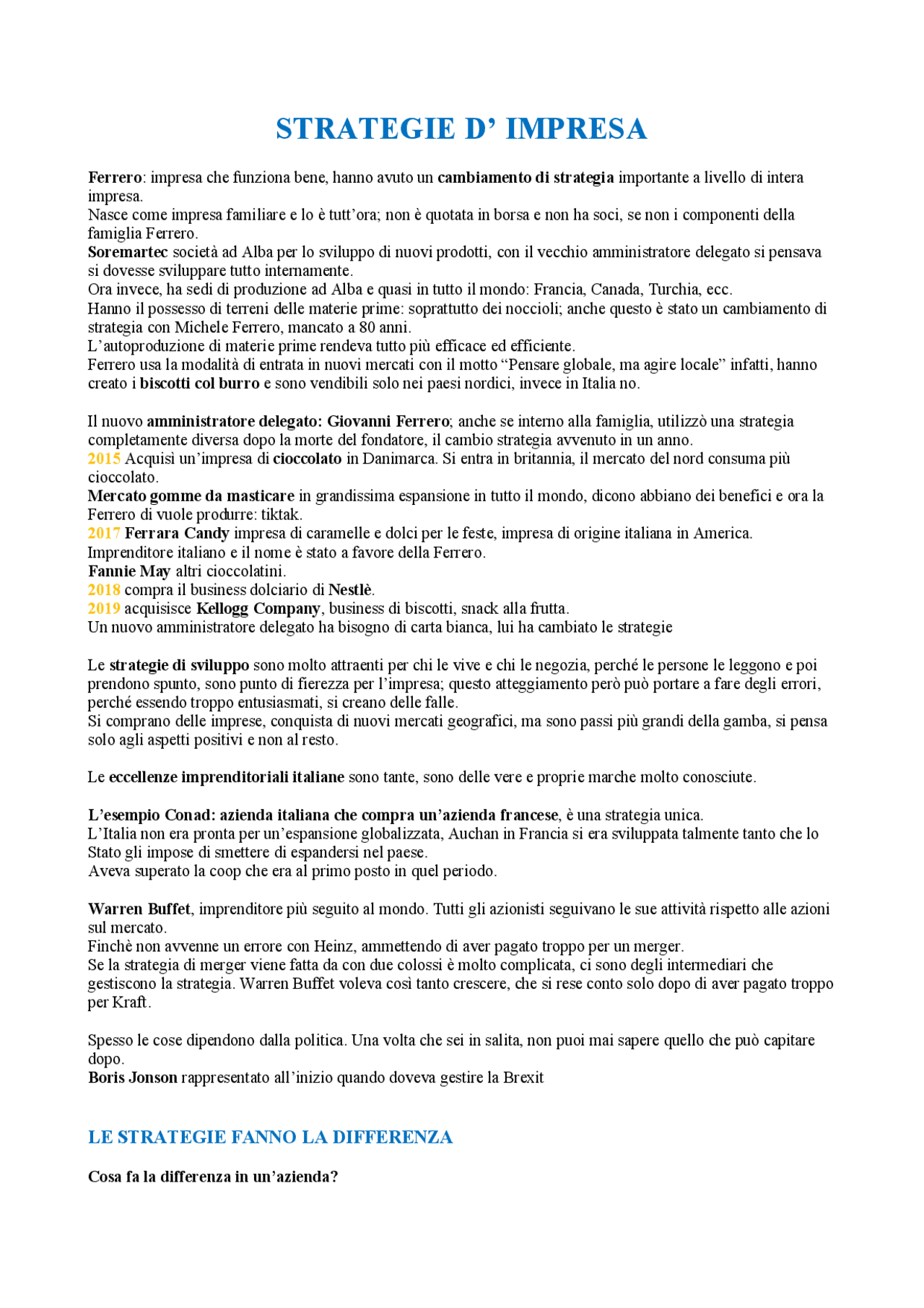 Strategie Dimpresa Riassunto Docsity