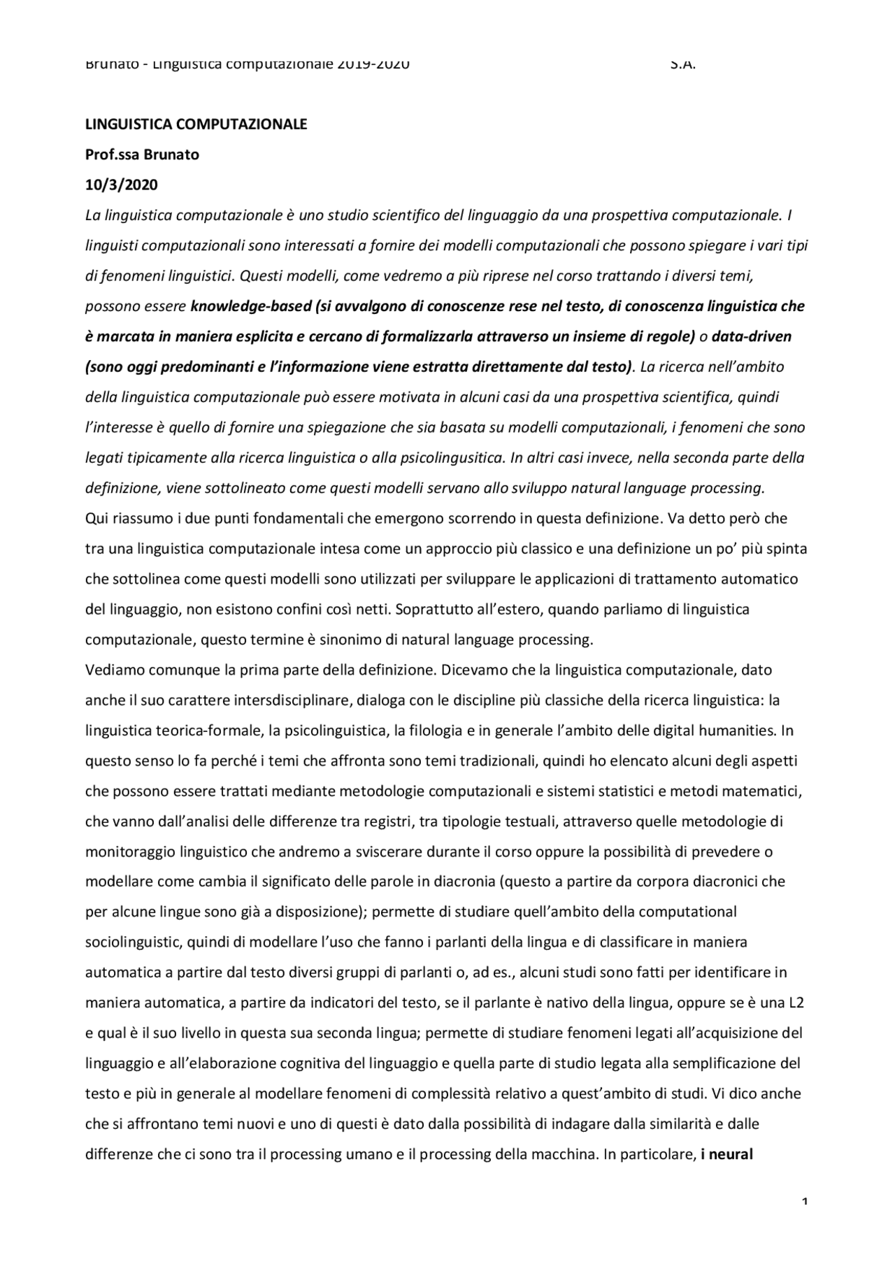Linguistica Computazionale Docsity