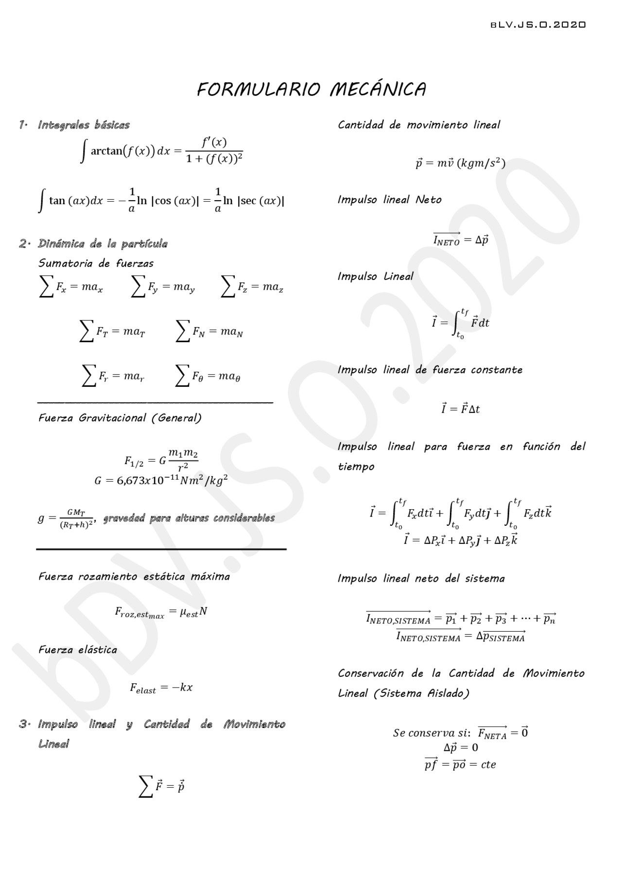 Formulario Mecánica - Docsity