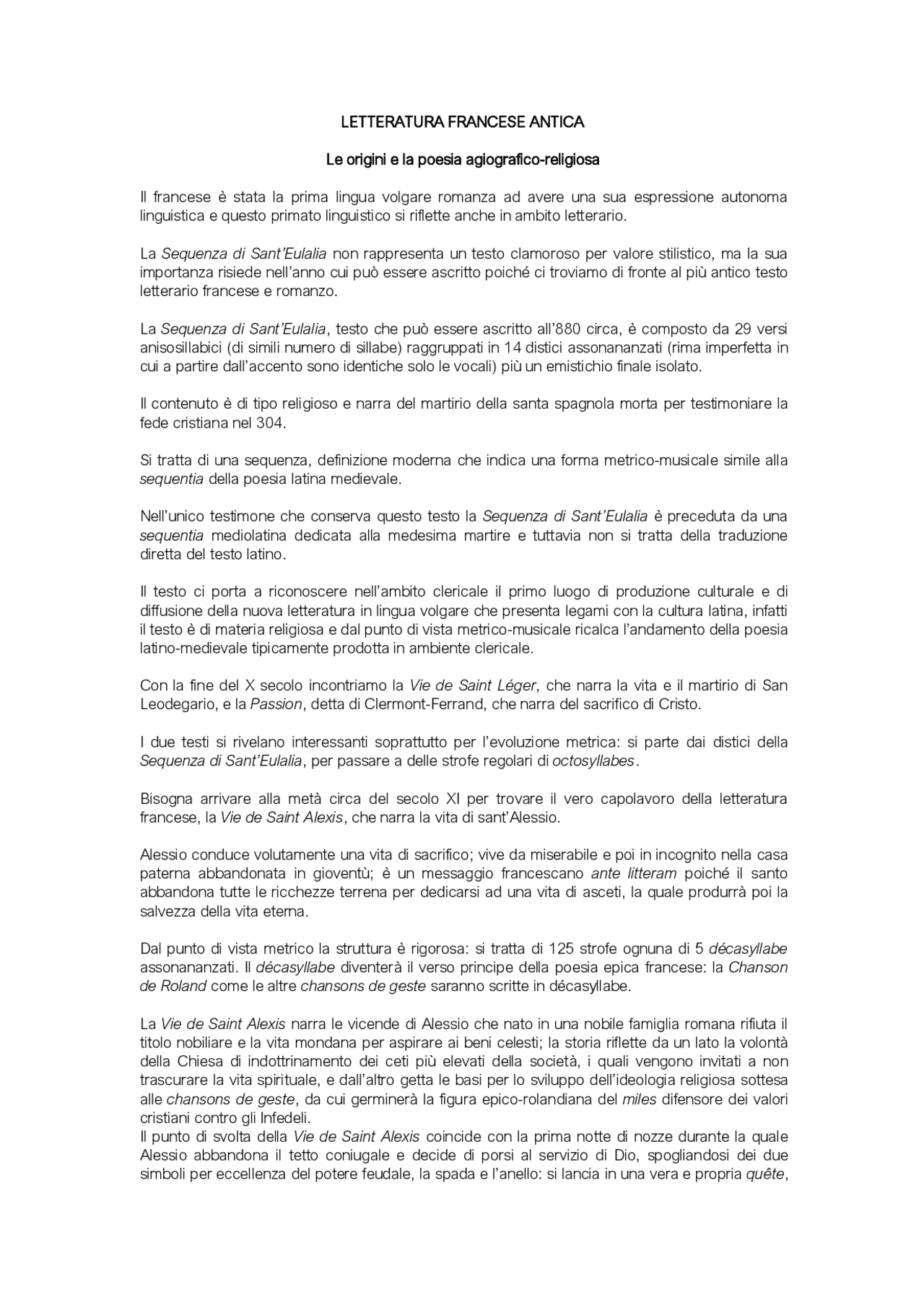 Filologia romanza programma esame L-11 - Docsity