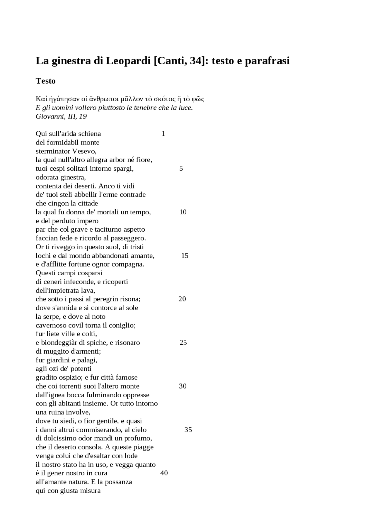 La Ginestra Di Leopardi Docsity
