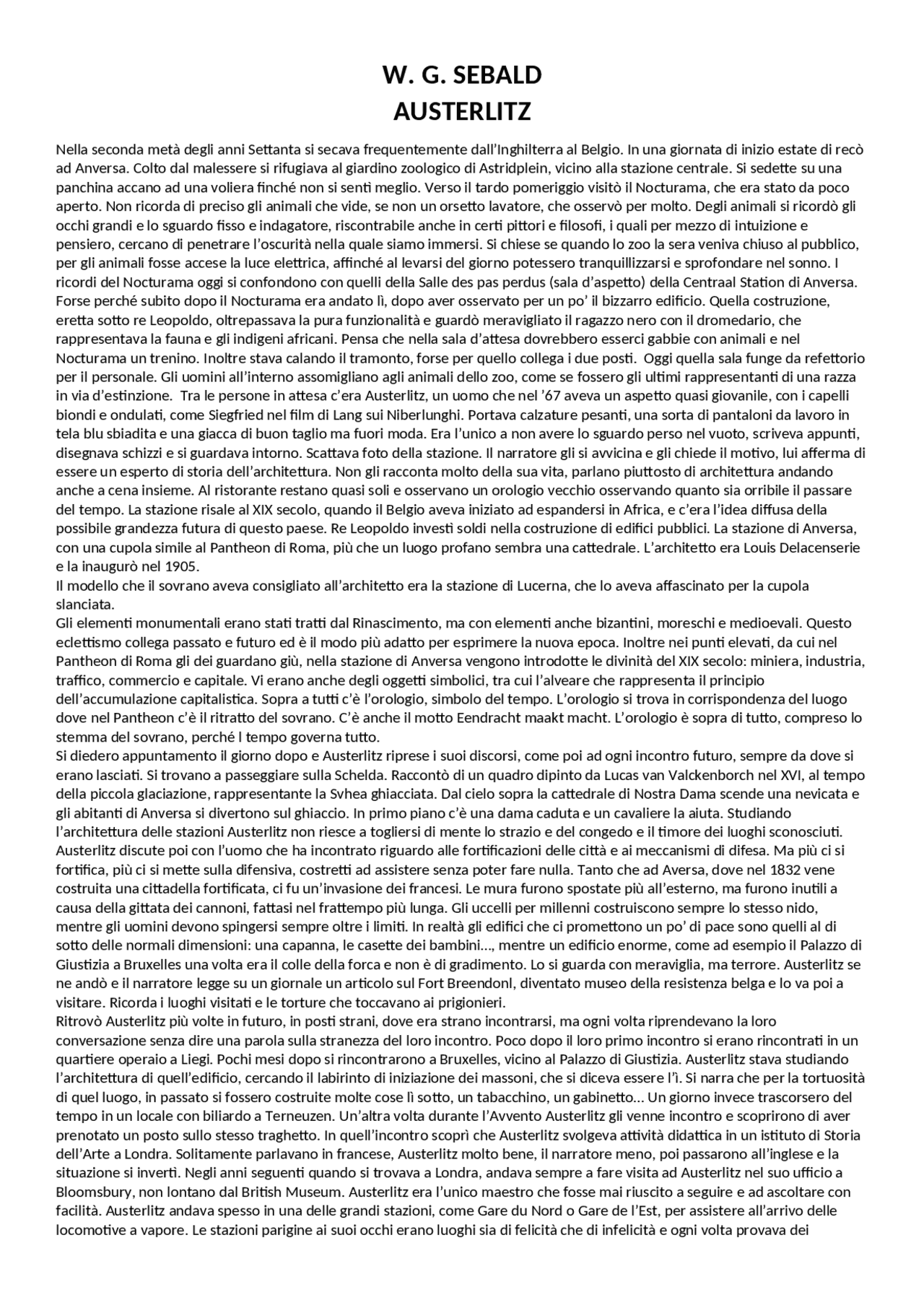 Austerlitz Sebald Riassunto Docsity