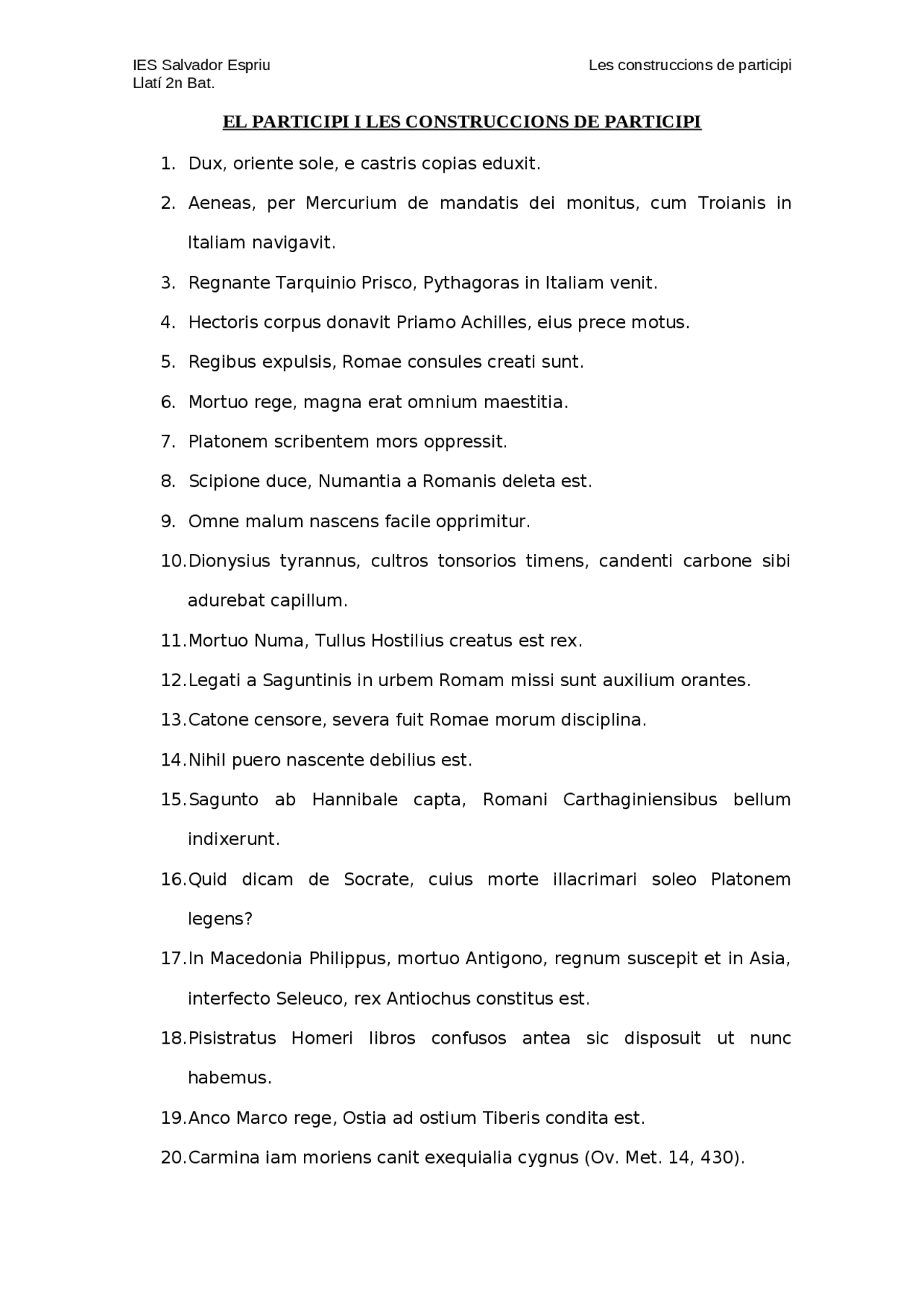 Los participios ejercicios de practica para llatin | Ejercicios de ...