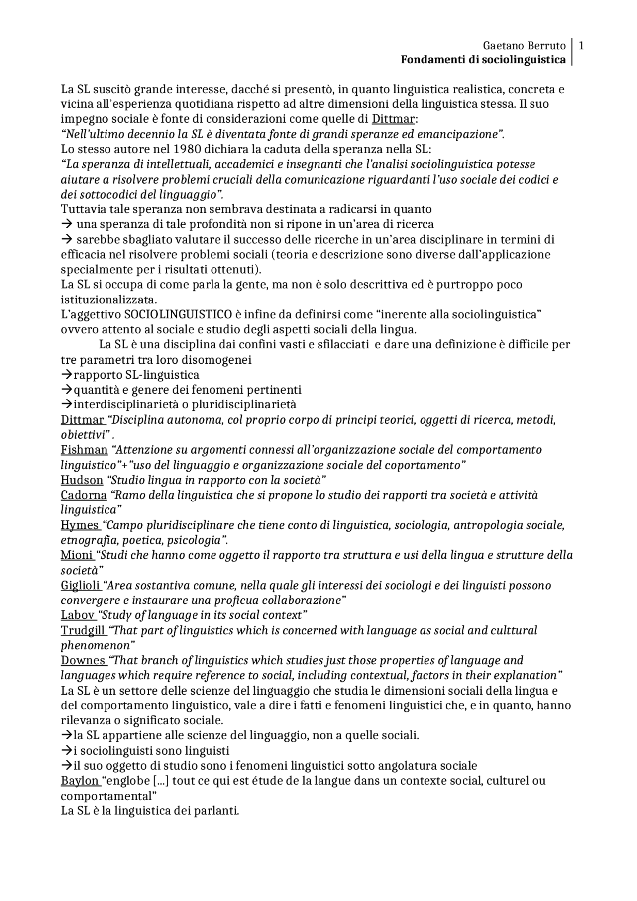 Fondamenti Di Sociolinguistica Capitolo 1 Gaetano Berruto Docsity
