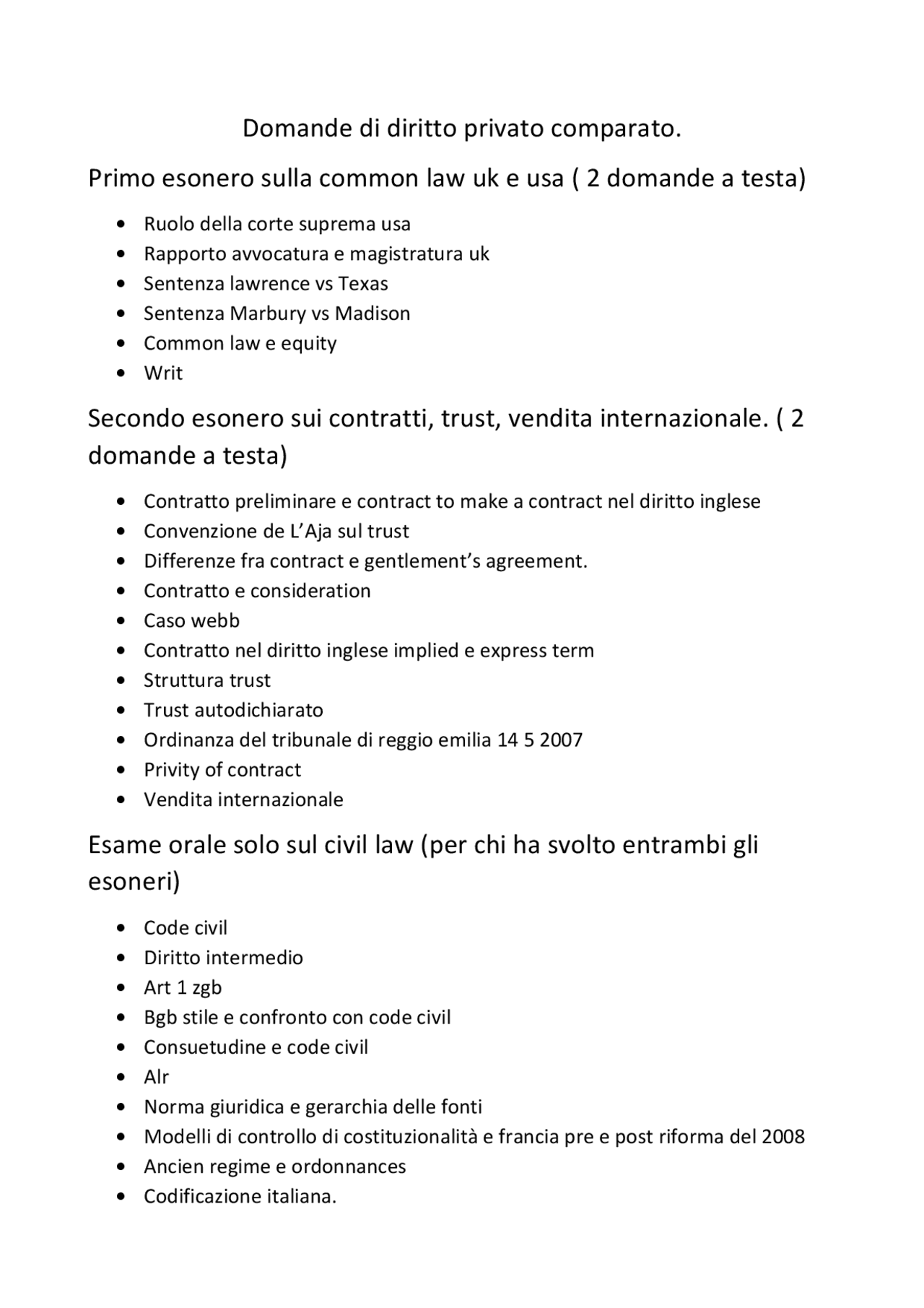 Domande Diritto Privato Comparato Luiss De Donno Docsity