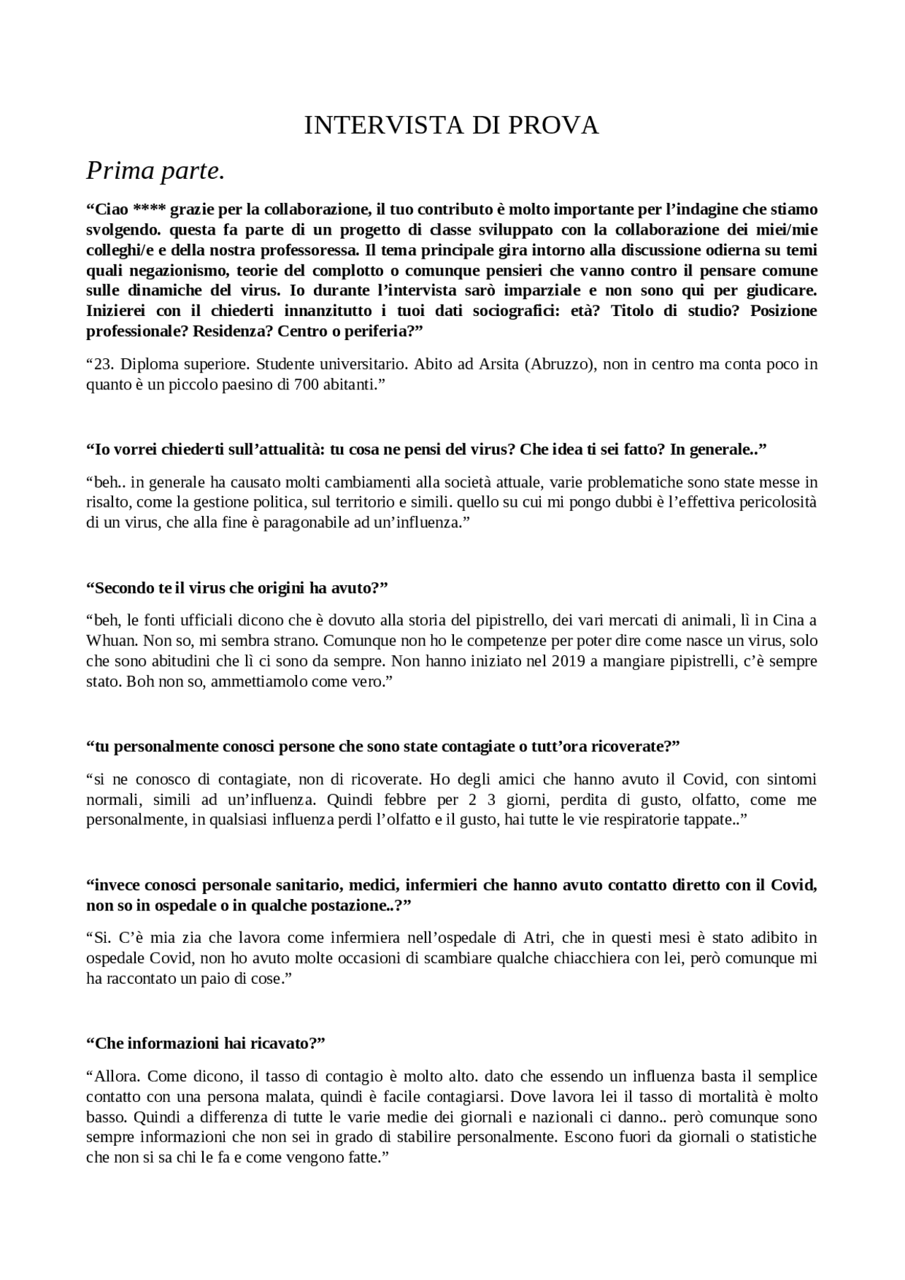 Intervista Qualitativa Svolta Docsity
