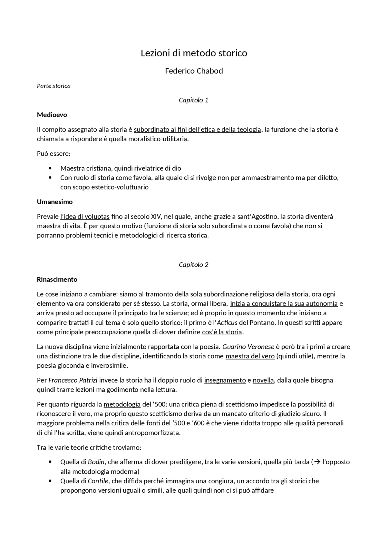 Lezioni Di Metodo Storico Chabod Docsity