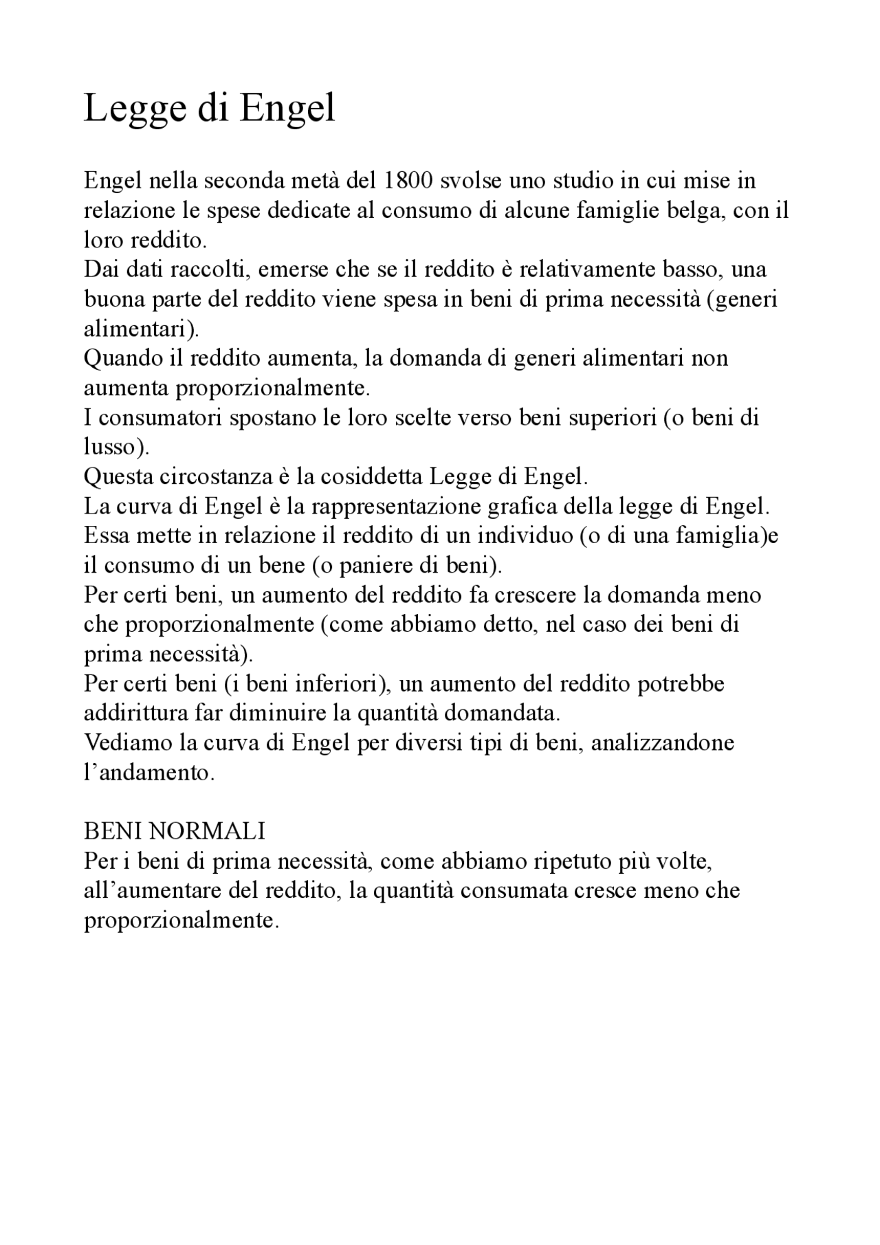 La legge di Engel (microeconomia) | Appunti di Economia Politica | Docsity
