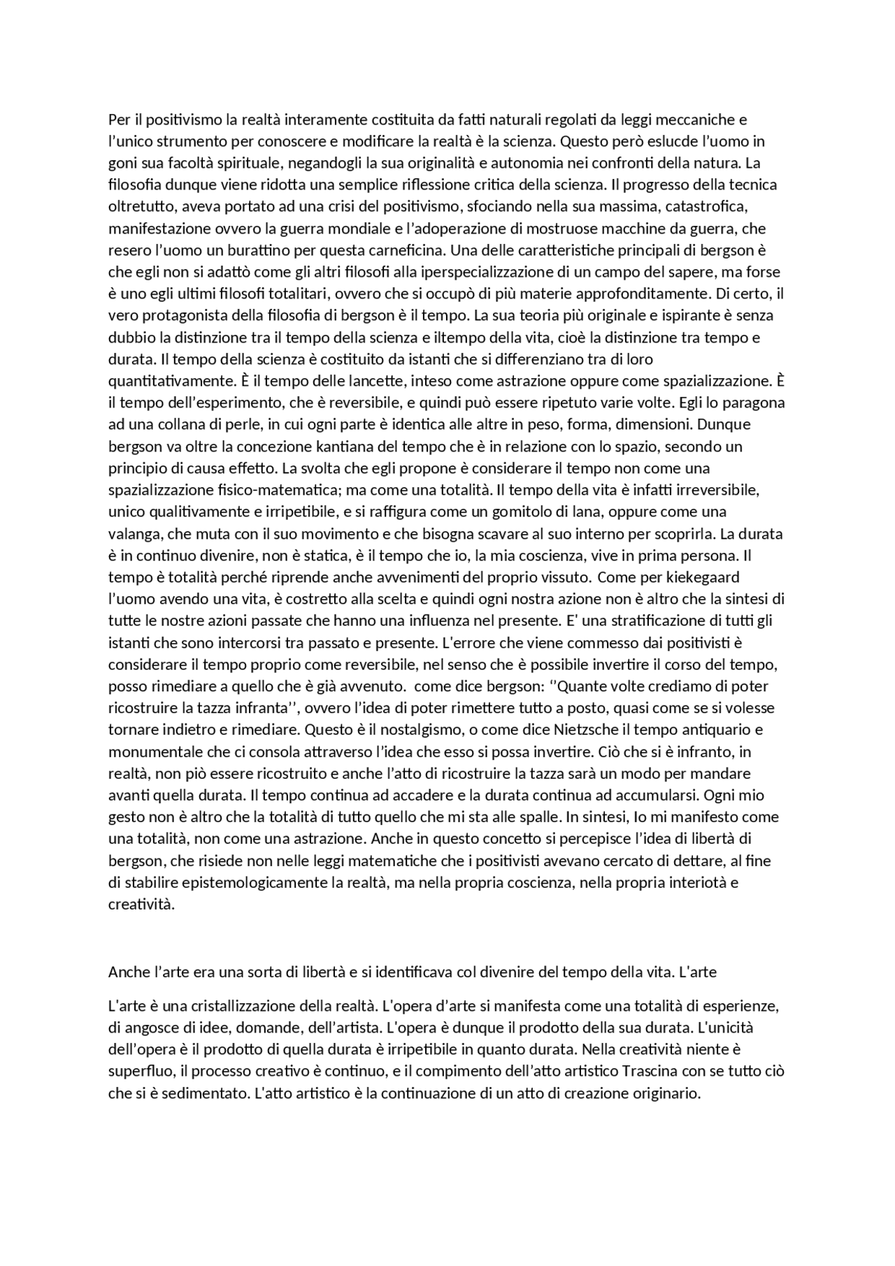 Approfondimento Su Bergson Docsity