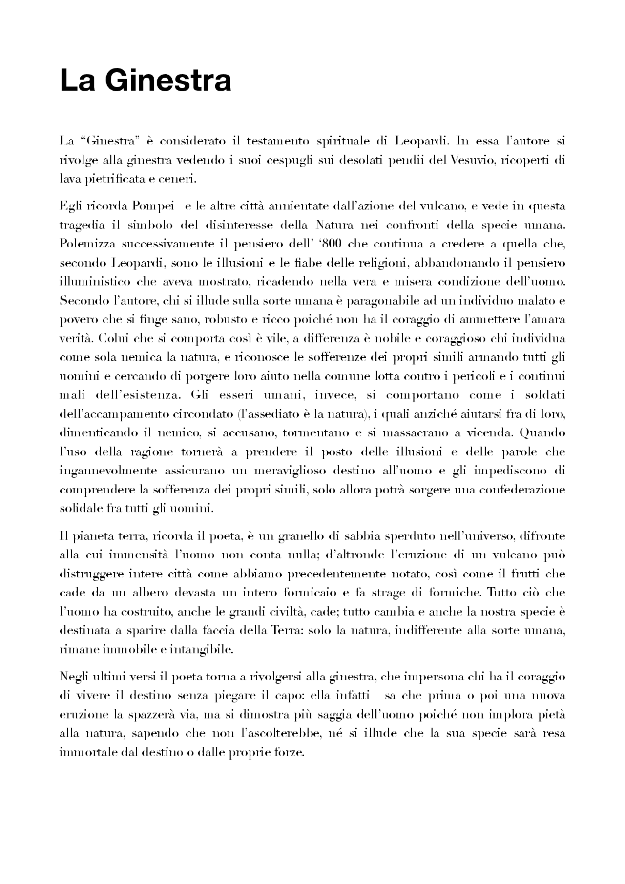 Analisi La Ginestra Di Giacomo Leopardi Docsity