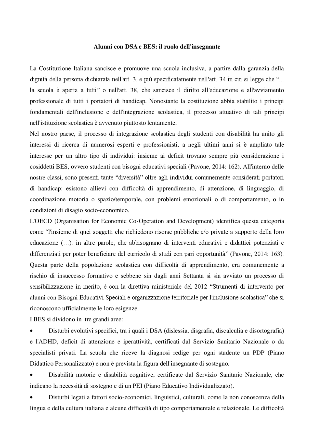 Alunni Con Dsa E Bes Il Ruolo Dellinsegnante Docsity