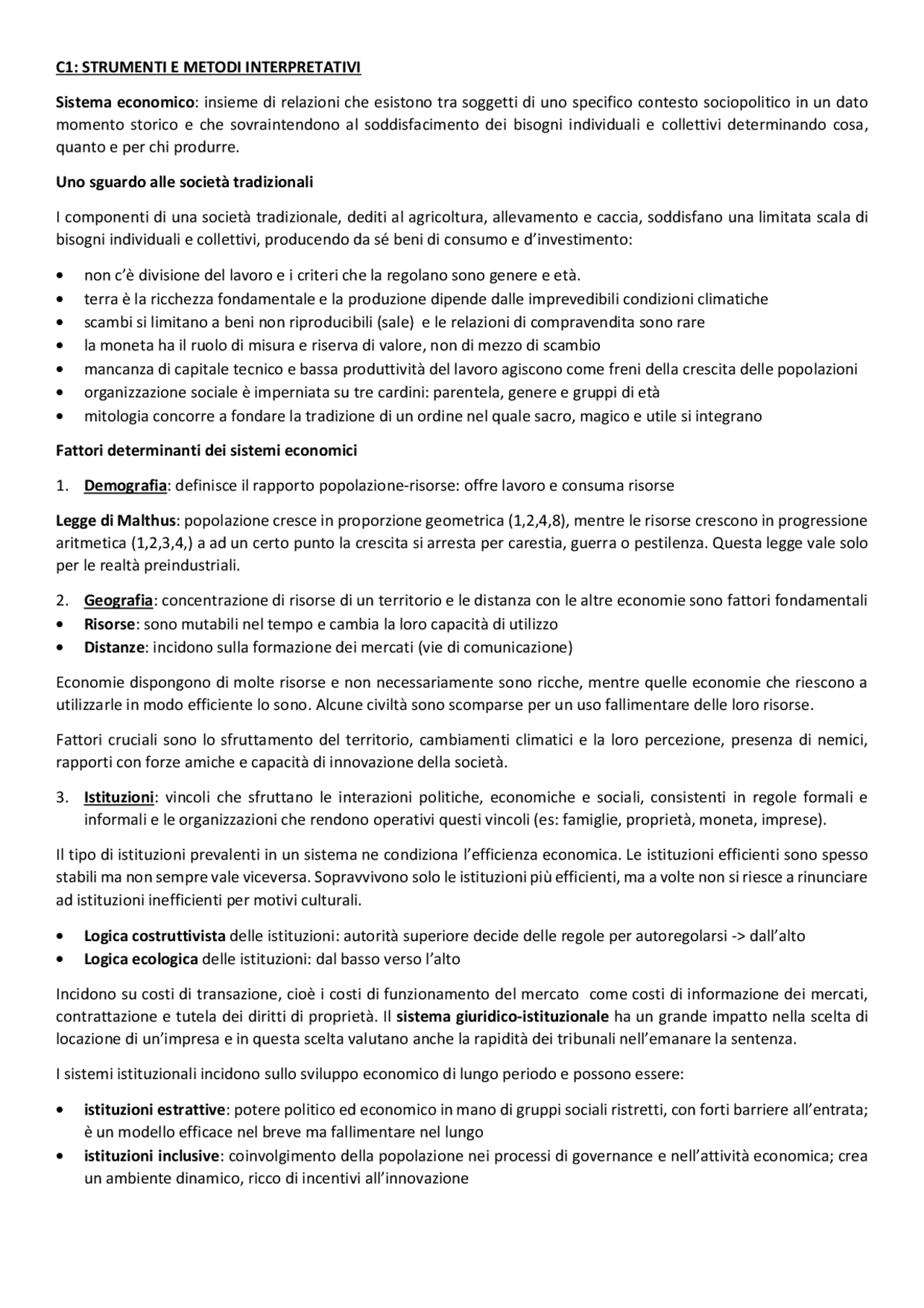 Riassunto Storia Dei Sistemi Economici Docsity