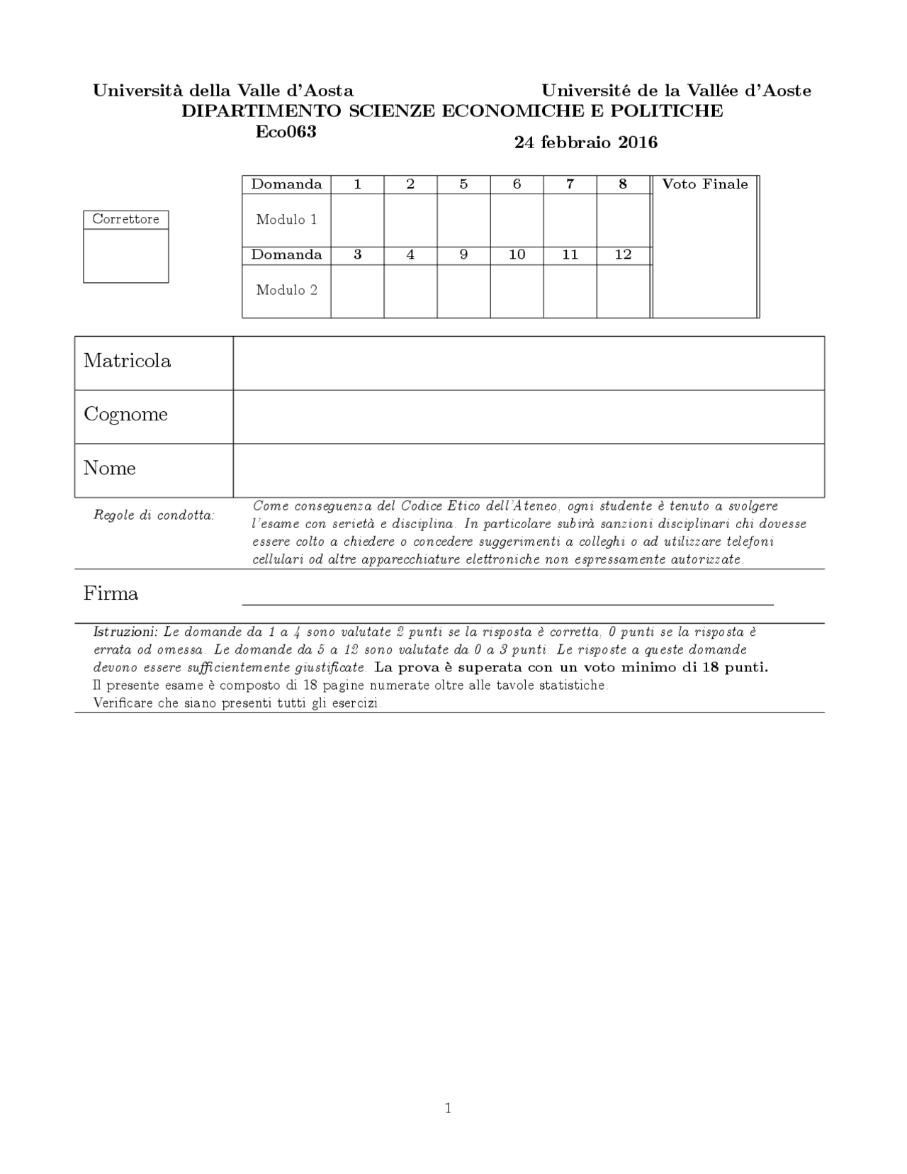 TEmi di esame statistica 1 - Docsity