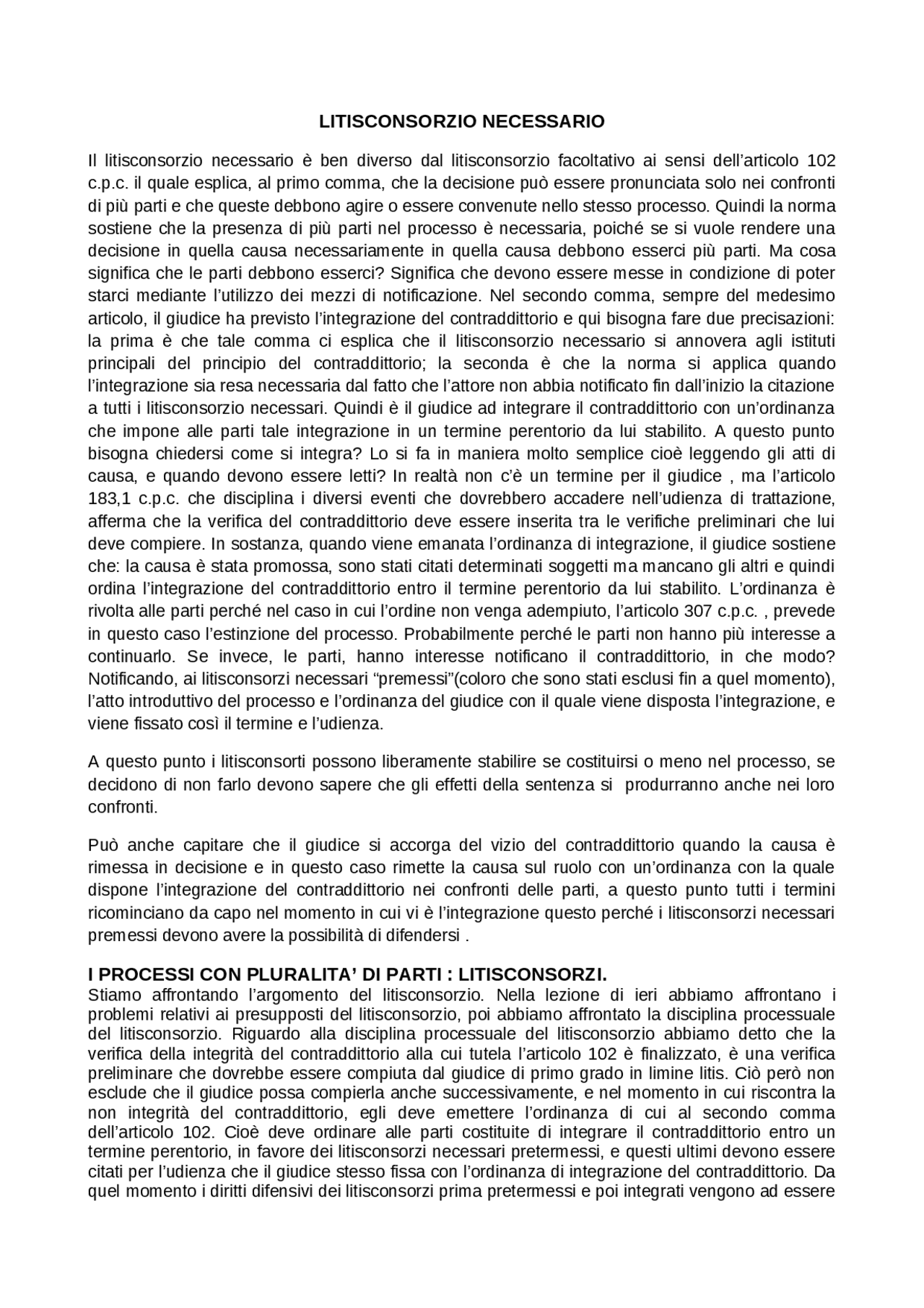 La nozione di litisconsorzio - Docsity