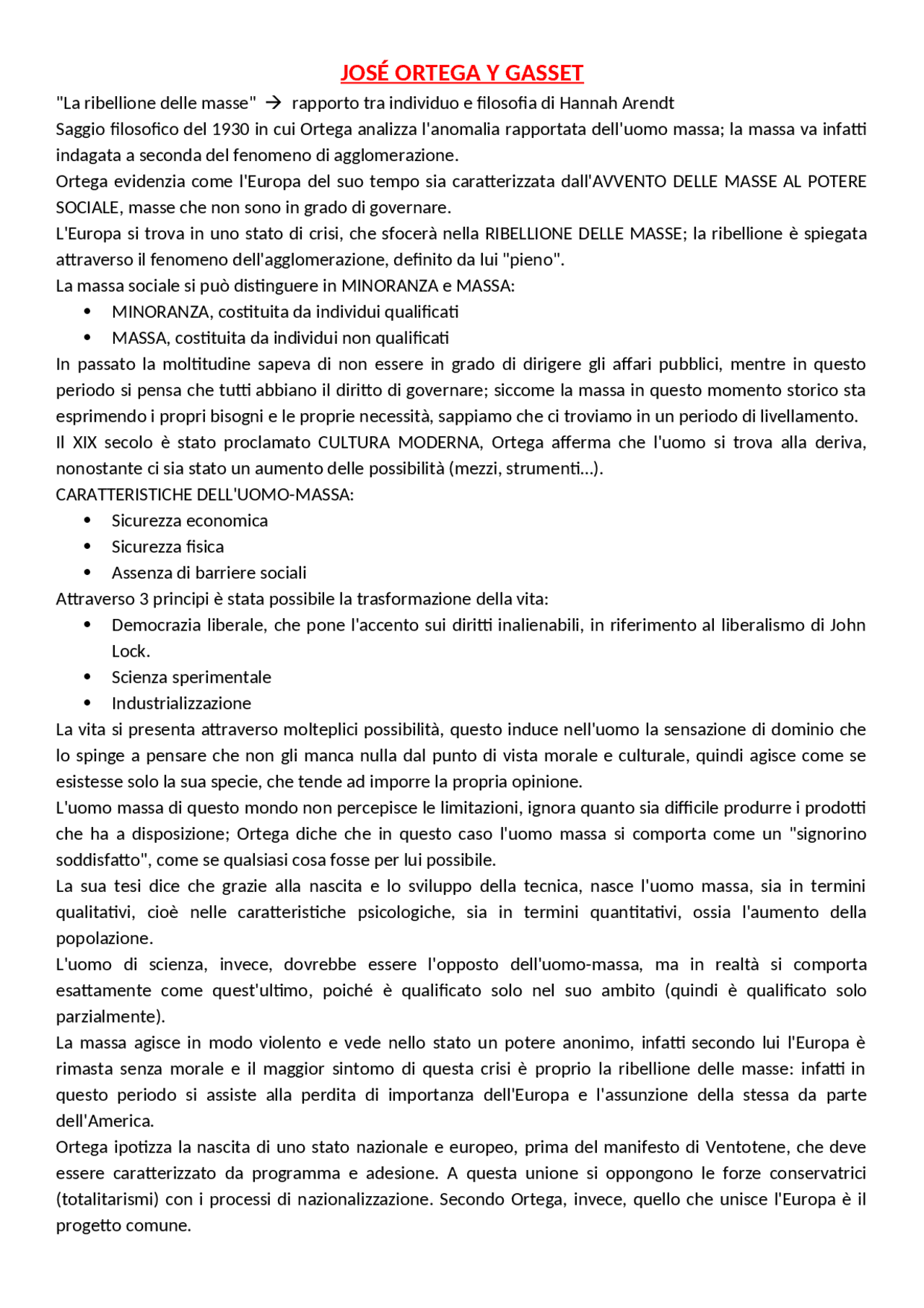 Appunti Jose Ortega Y Gasset Docsity