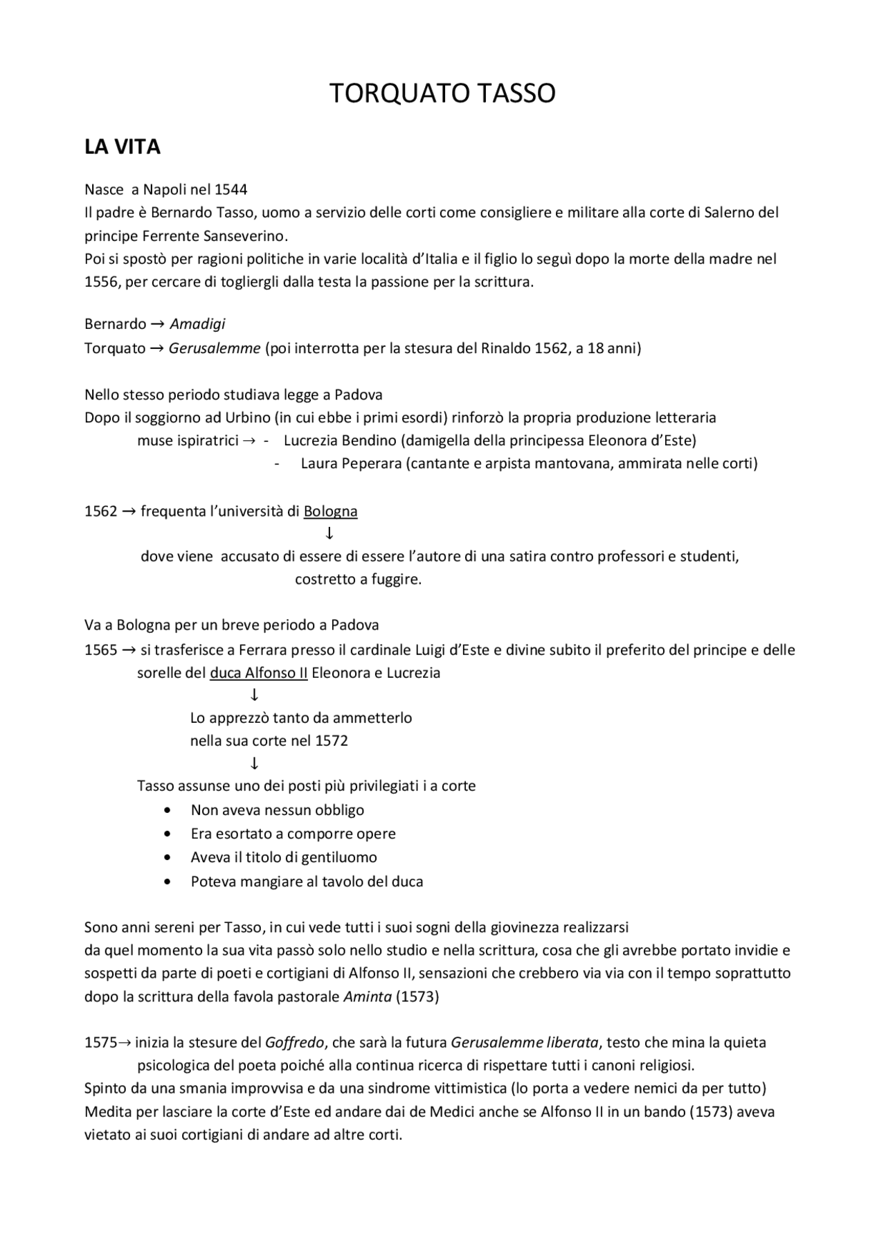 Schemi Torquato Tasso Schemi E Mappe Concettuali Di Italiano Docsity