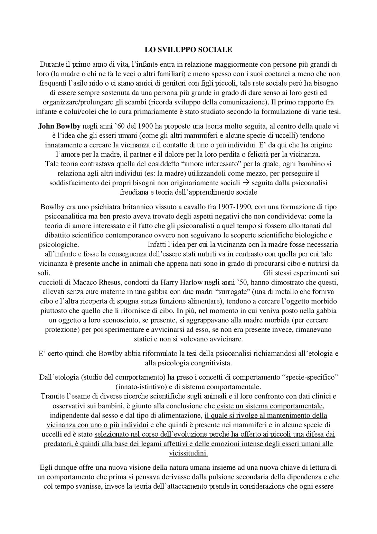 Lo Sviluppo Sociale Capitolo 5 Libro Berti Bombi Docsity