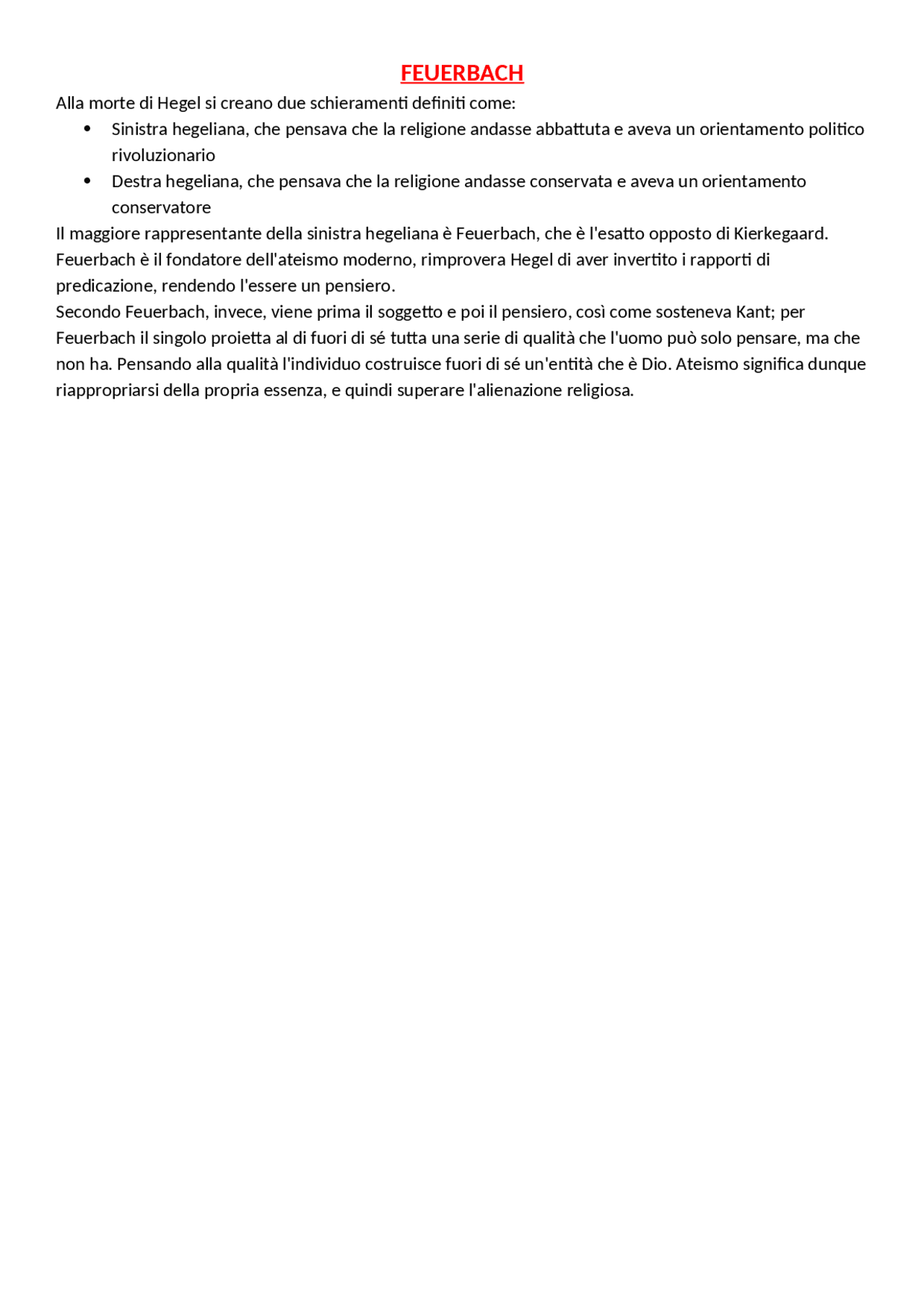 Appunti Feuerbach Docsity