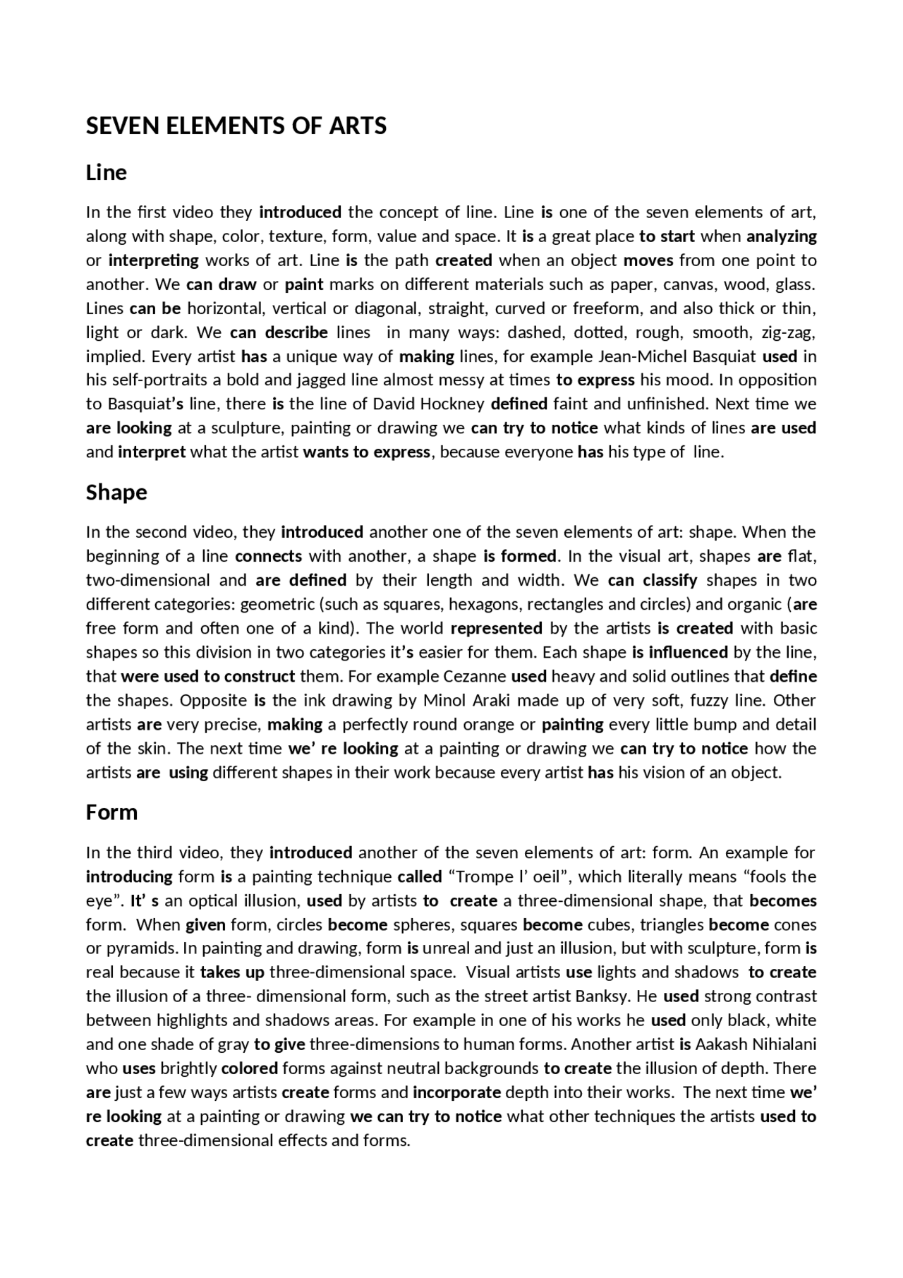 Seven elements of art - Docsity