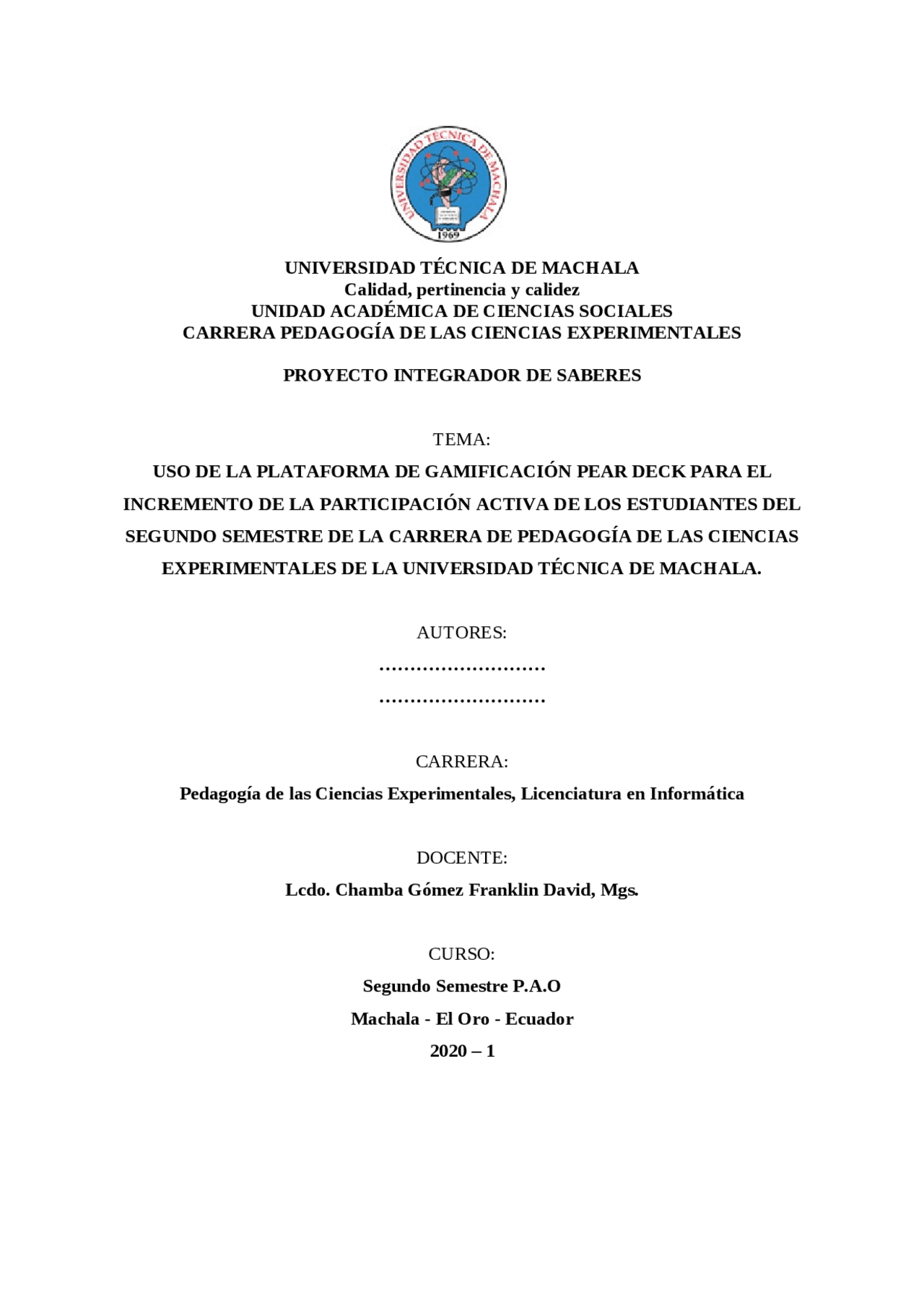 Proyecto integrador de saberes - Docsity