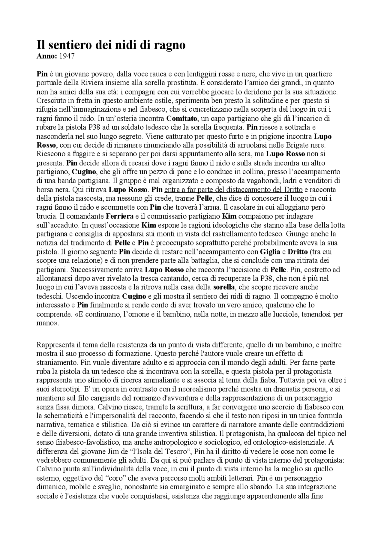 I Sentieri Dei Nidi Di Ragno Docsity