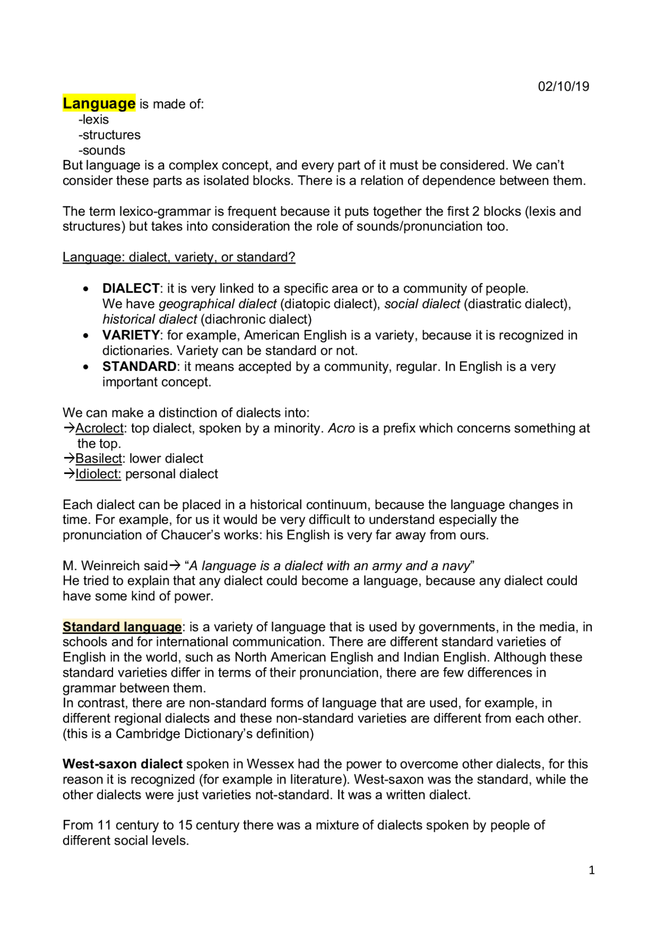 Linguistica Inglese 1°semestre Prof Maggioni Appunti Di