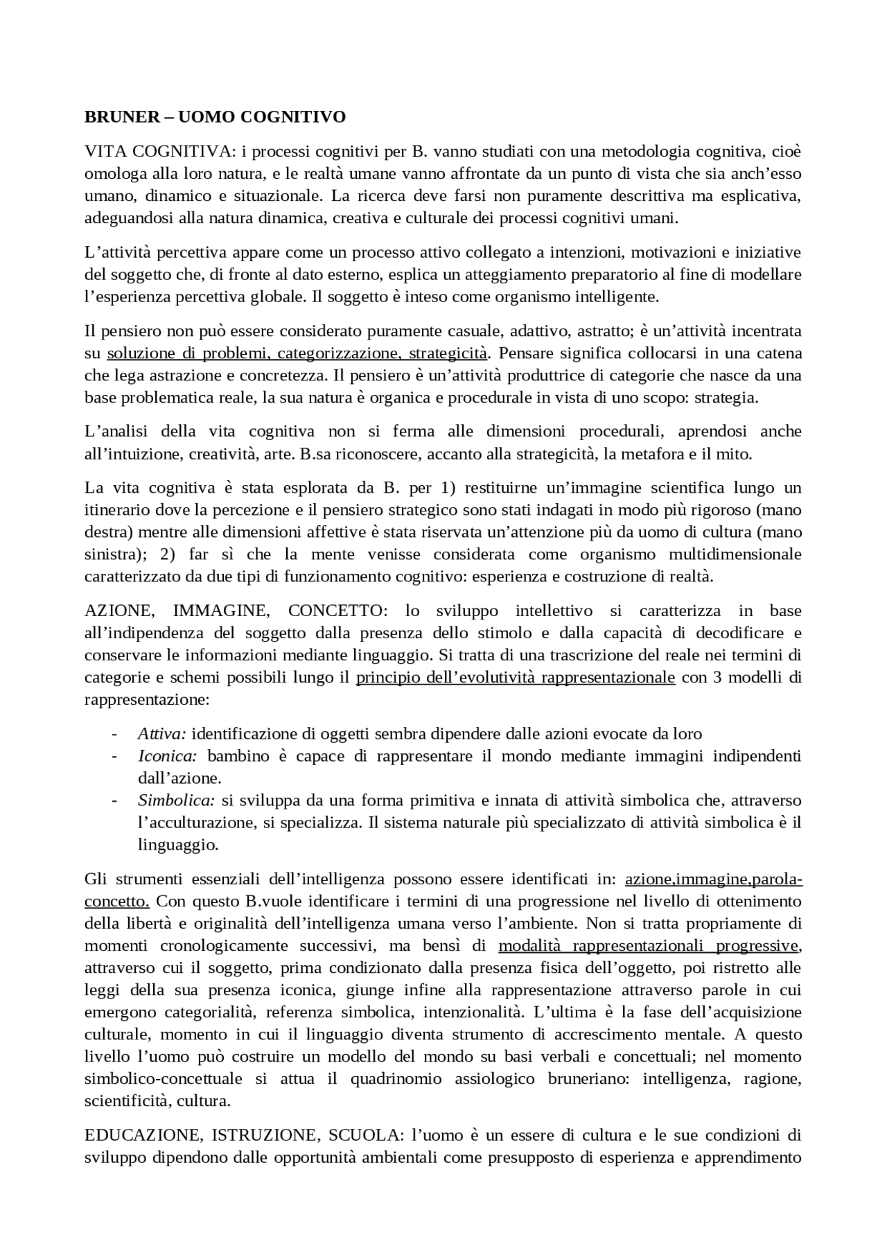 Pedagogia Bruner Appunti Presi A Lezione Docsity