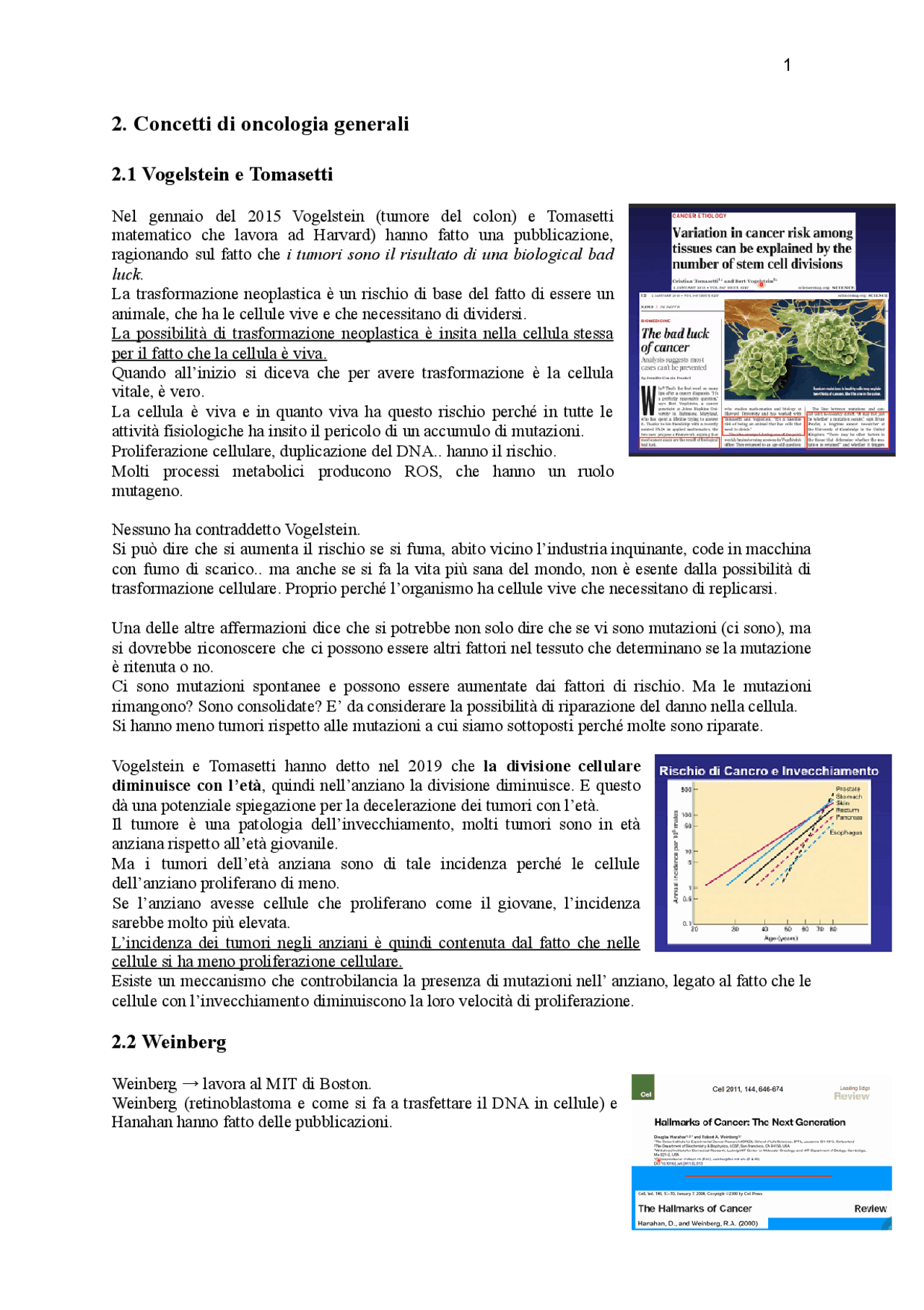 Vogelstein e Tomasetti (biological bad luck), Weinberg e l ...