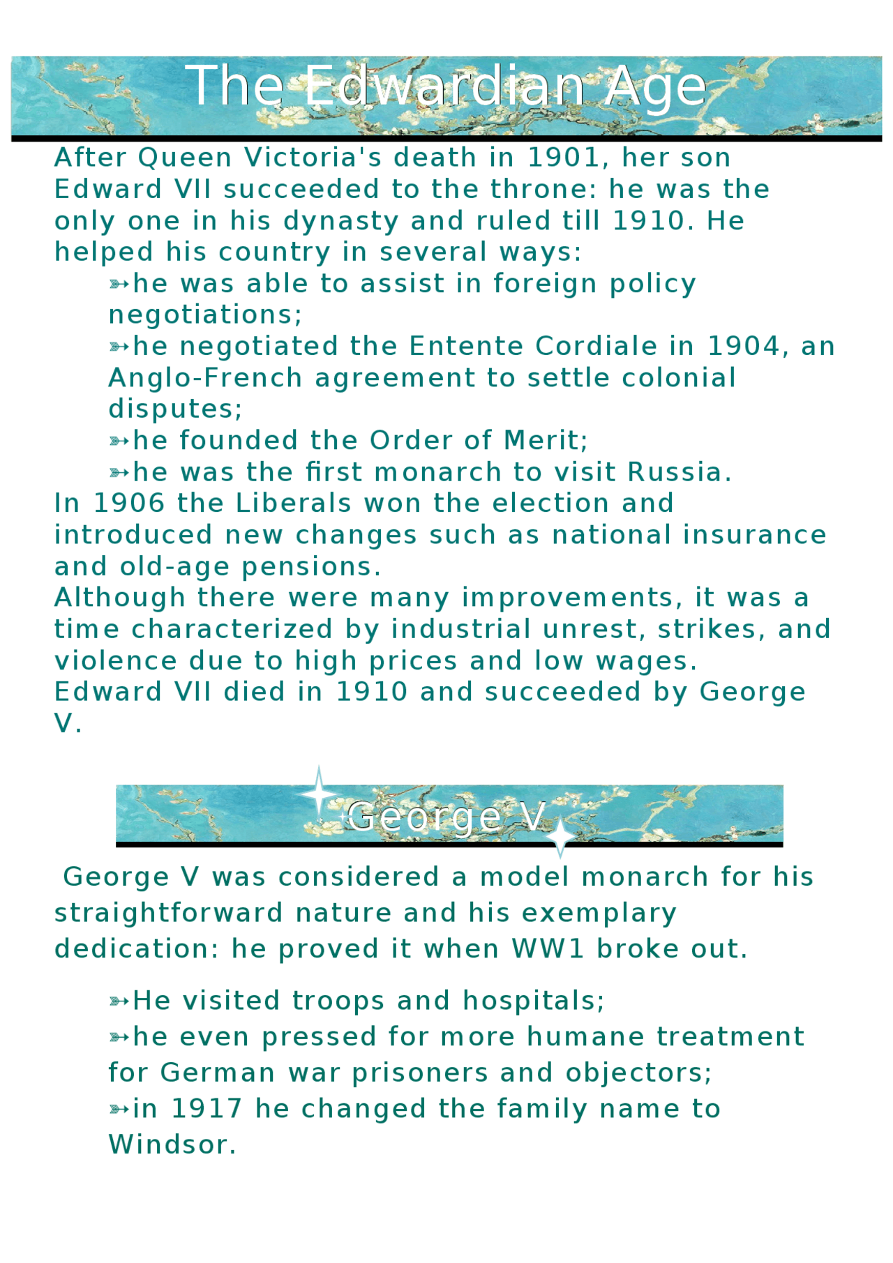 The Edwardian Age.-. | Schemi e mappe concettuali di Inglese | Docsity