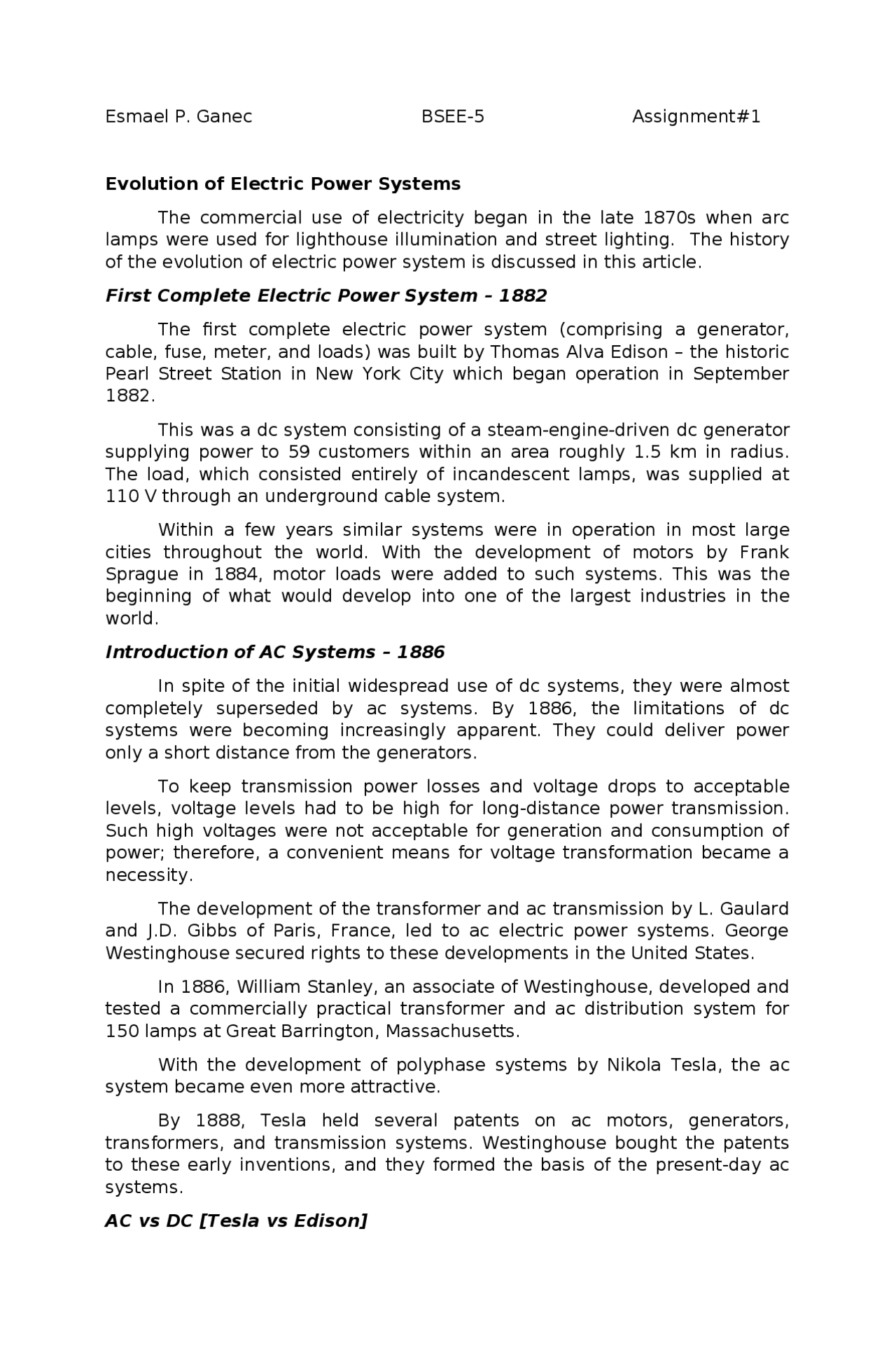 Power System Evolution Docsity