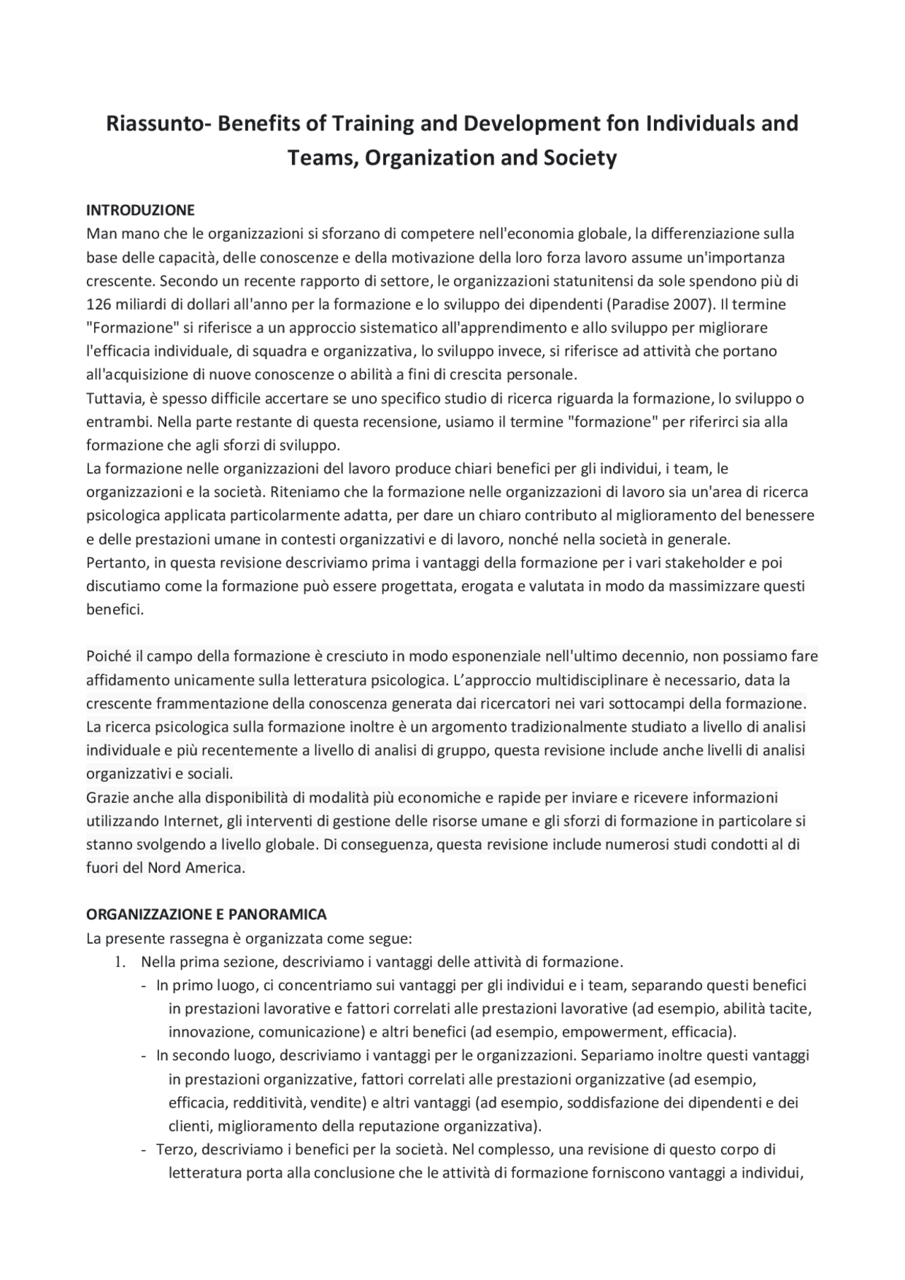 Riassuntotraduzione Benefits Of Training And Development For