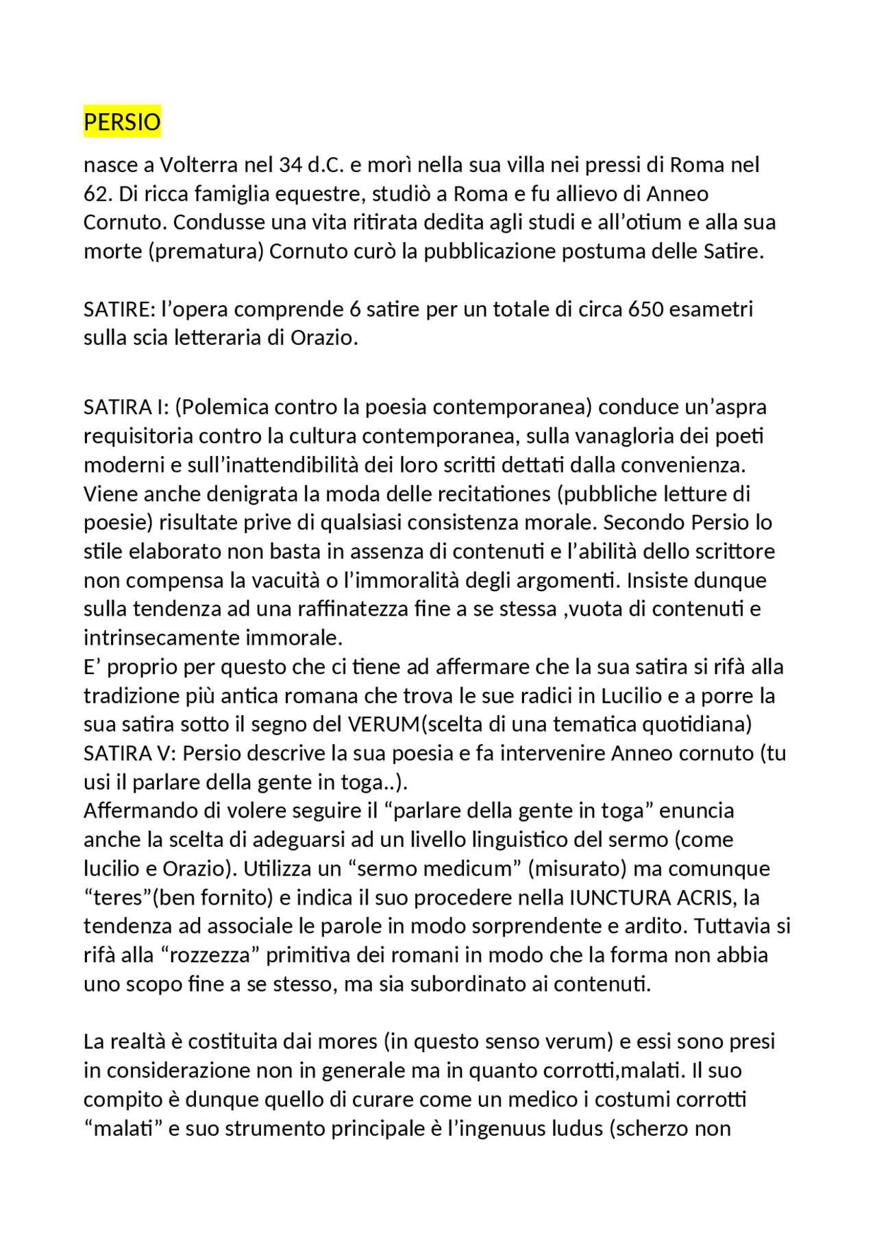 Appunti Su Persio Latino Docsity