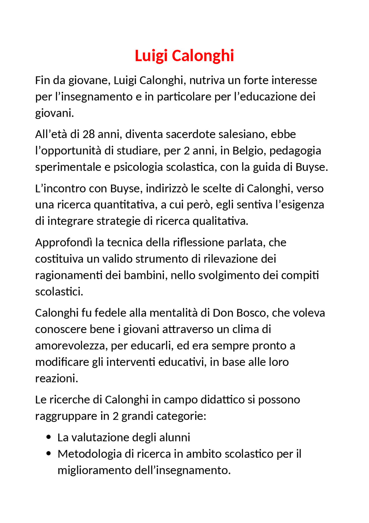 Luigi Calonghi Riassunto Docsity