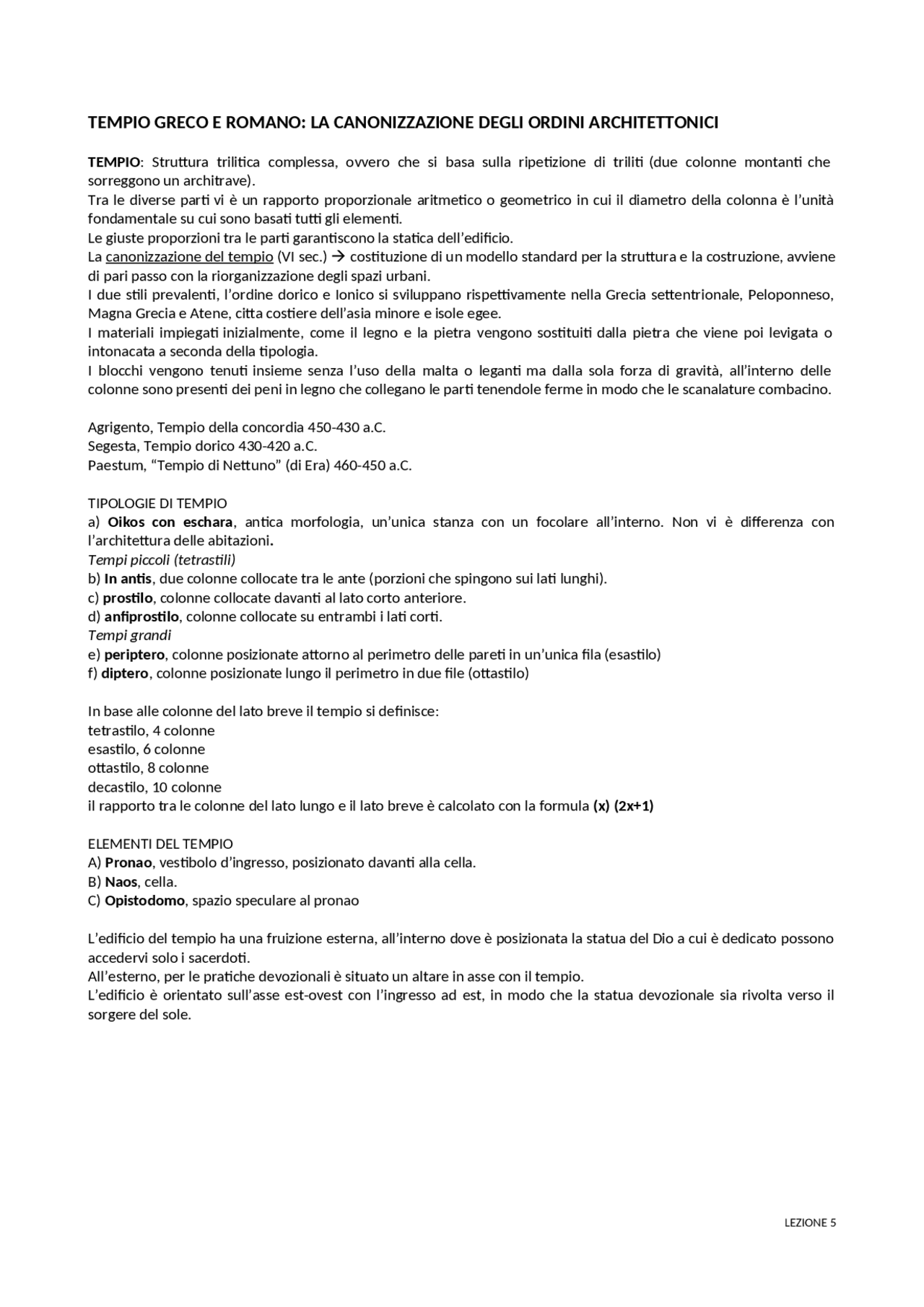 Il tempio greco e romano | Appunti di Storia dell'arte antica - Docsity