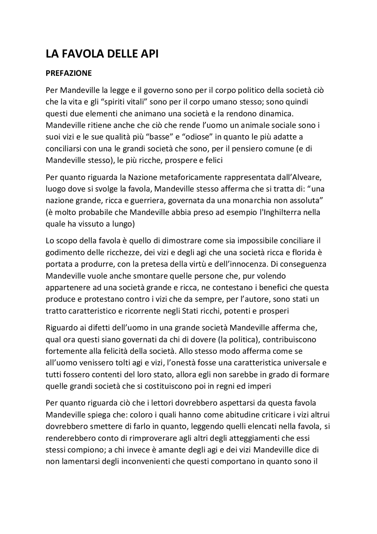 La Favola Delle Api Riassunto Docsity