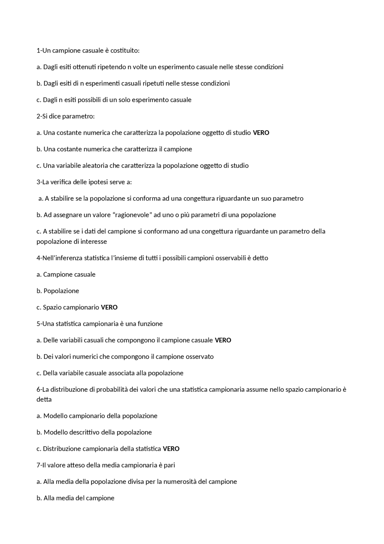 Domande Di Ripasso Vero Falso Docsity