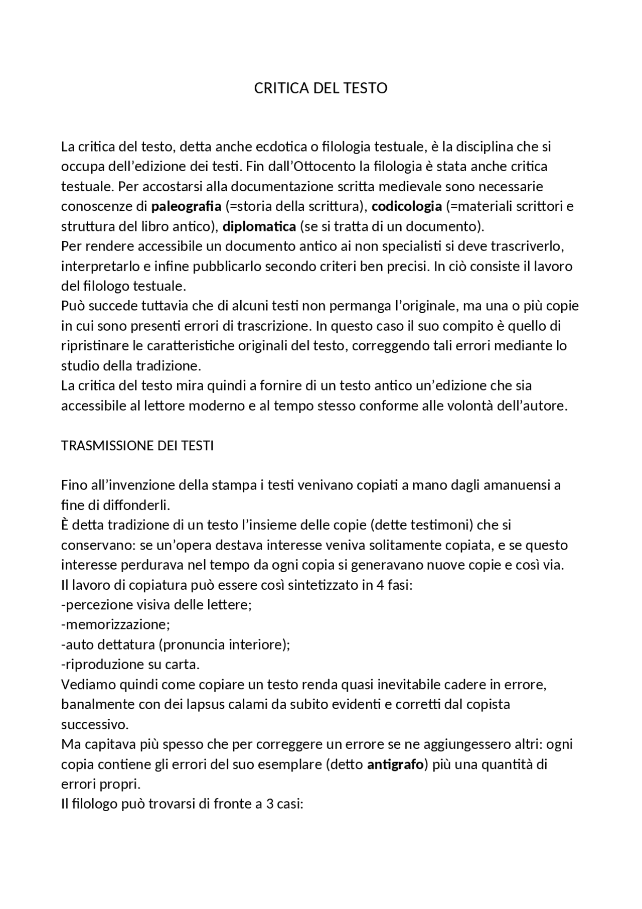 Critica Del Testo Metodo Lachmann Docsity