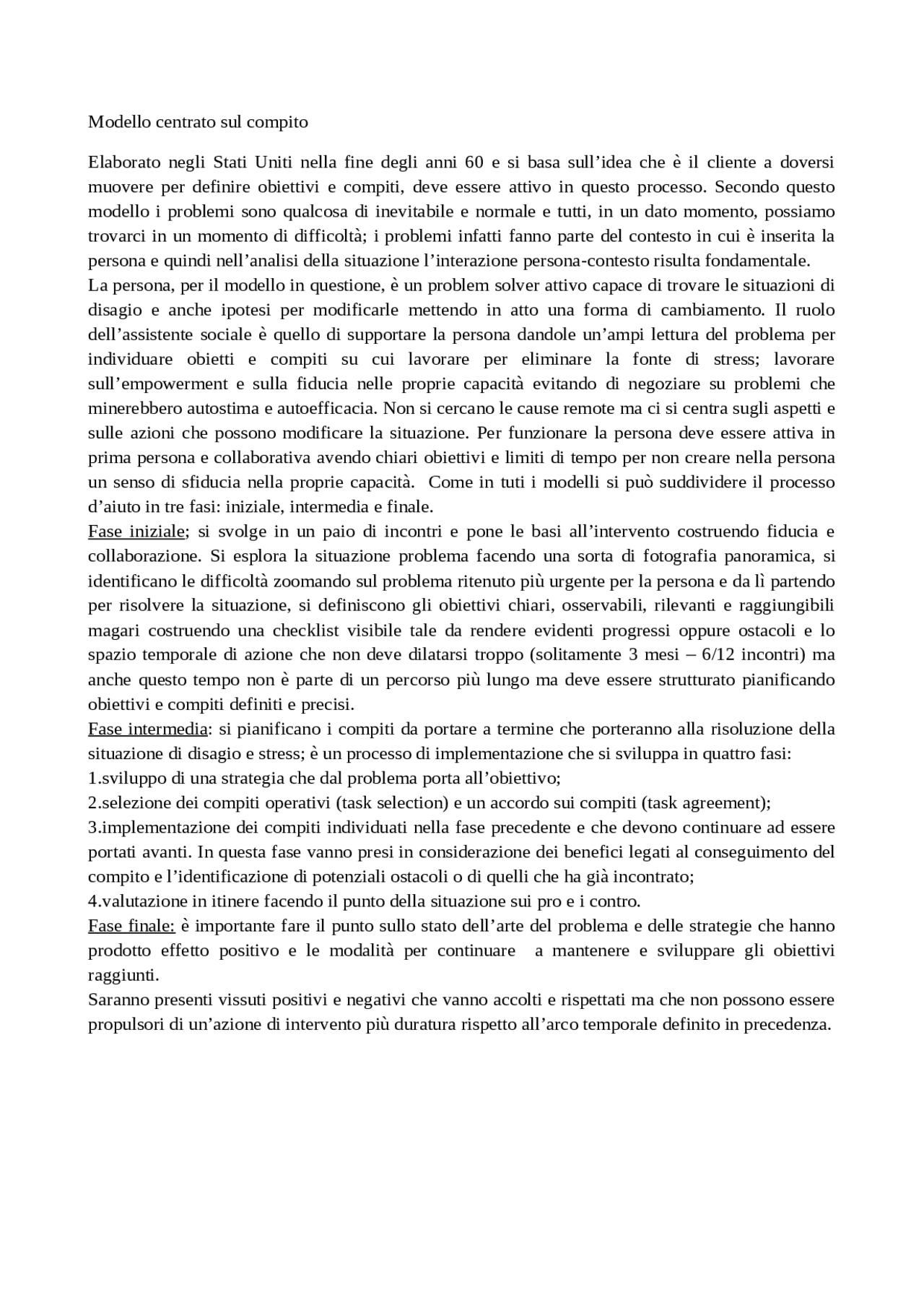 Modello operativo centrato sul compito - Docsity